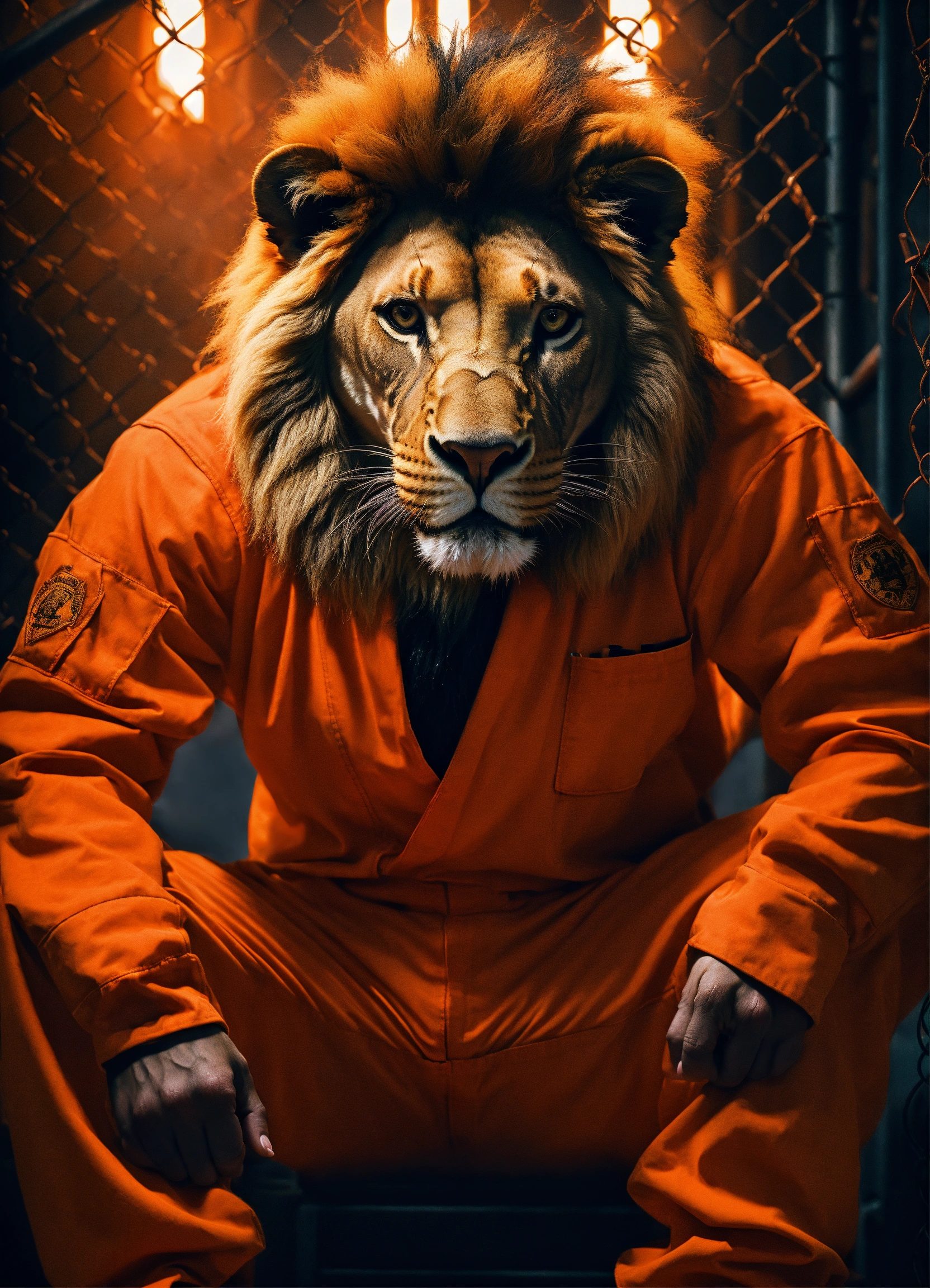 Lexica - Dark aesthetic, a lion furry wearing an inmate orange jumpsuit ...
