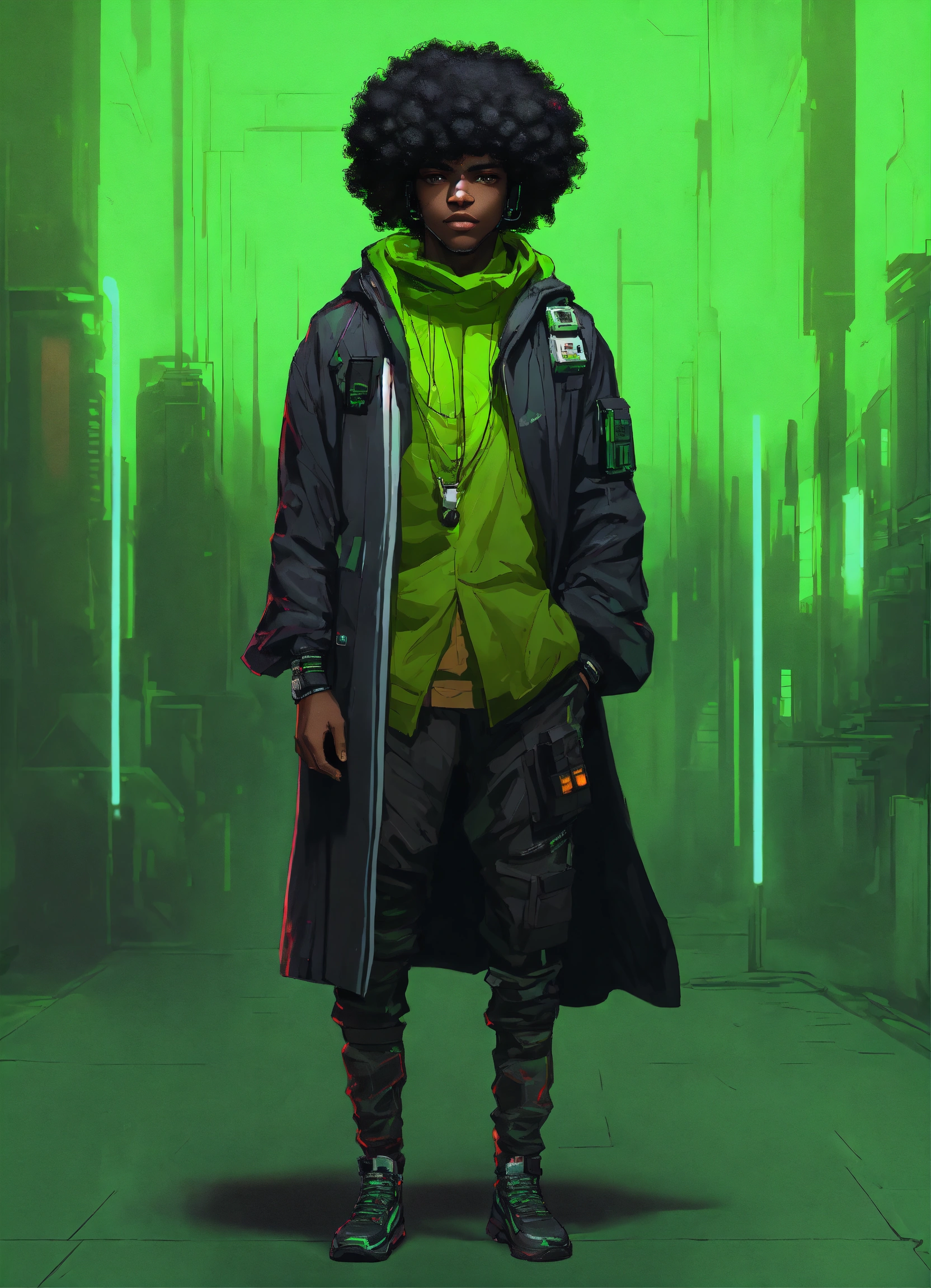Lexica - Full body photo of a black cyberpunk 18-year-old man wearing ...