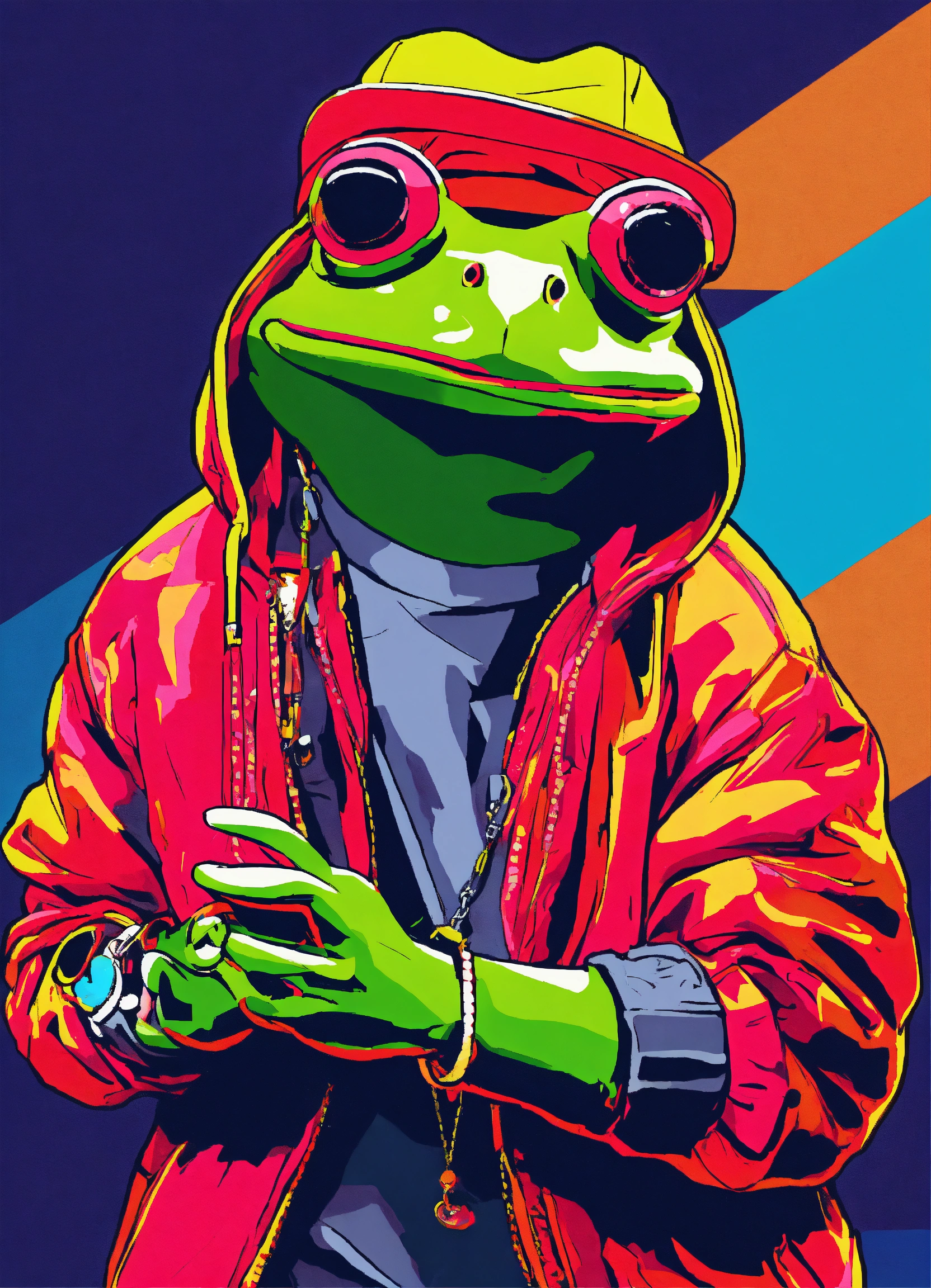 Lexica - Style pop art rap . Hiphop frog