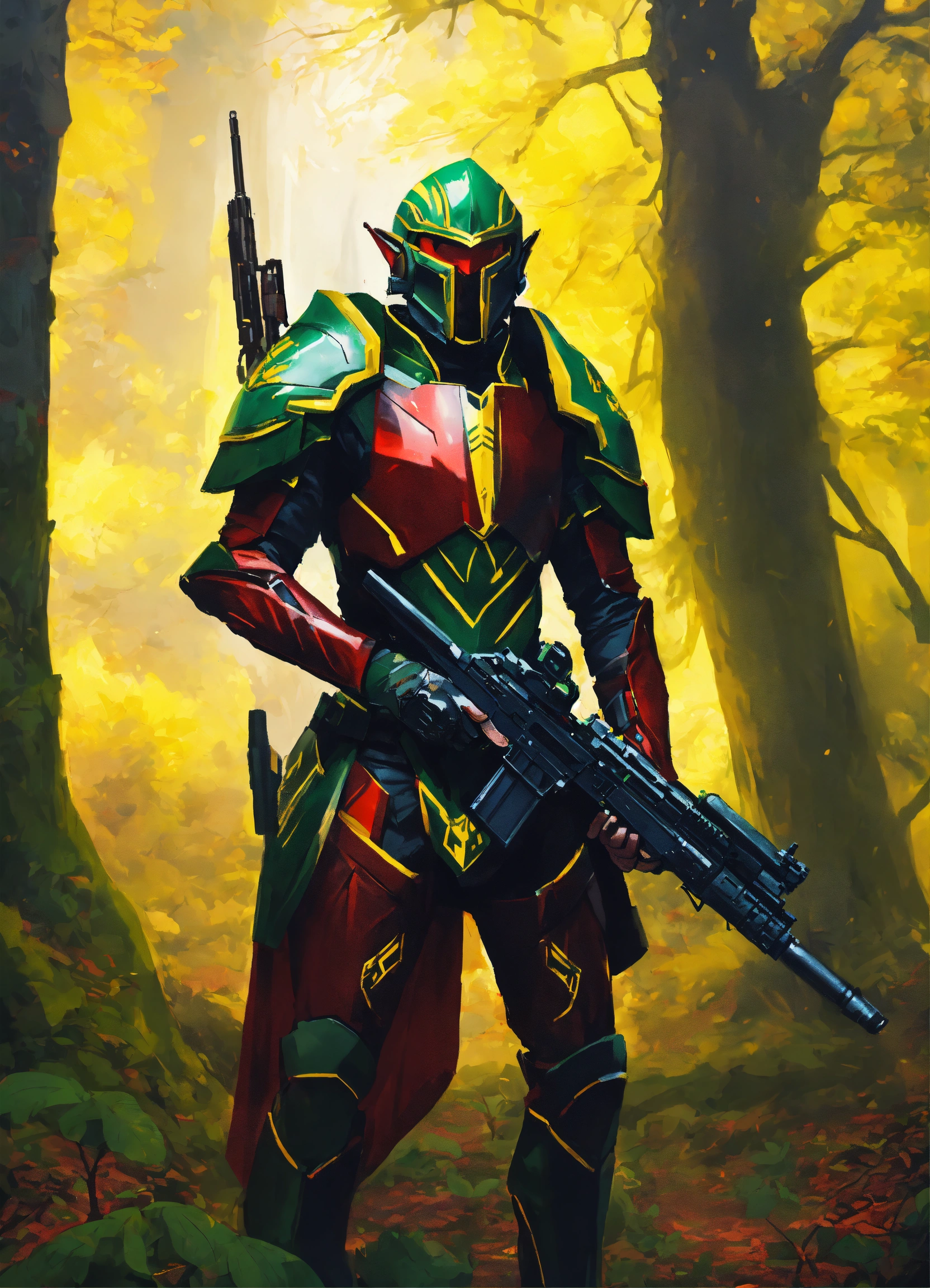 Lexica - High elf sci fi soldier wearing sleek sci fi armor, dark green ...
