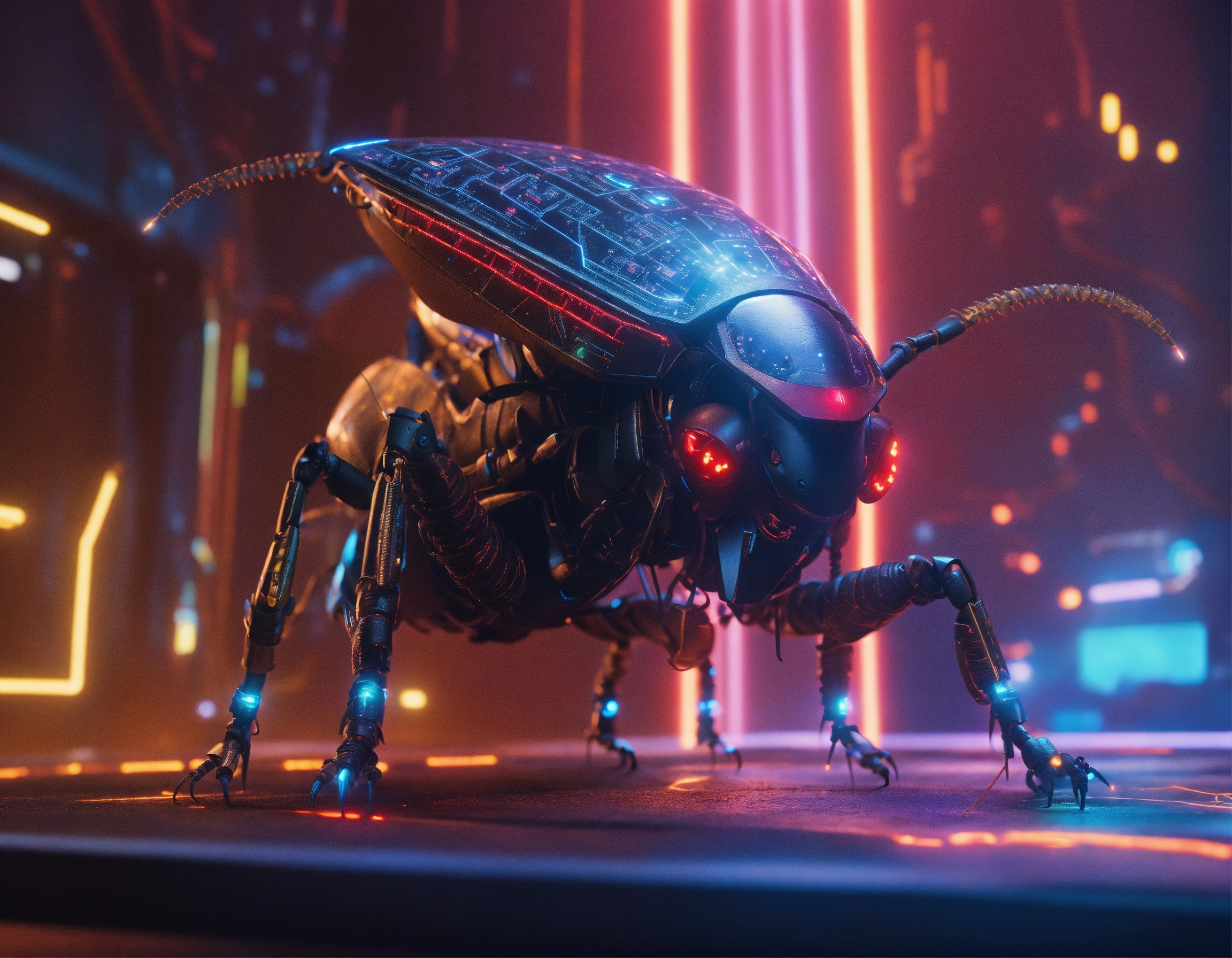 Lexica - Zoom out shot of standing black cockroach faced humanoid with ...