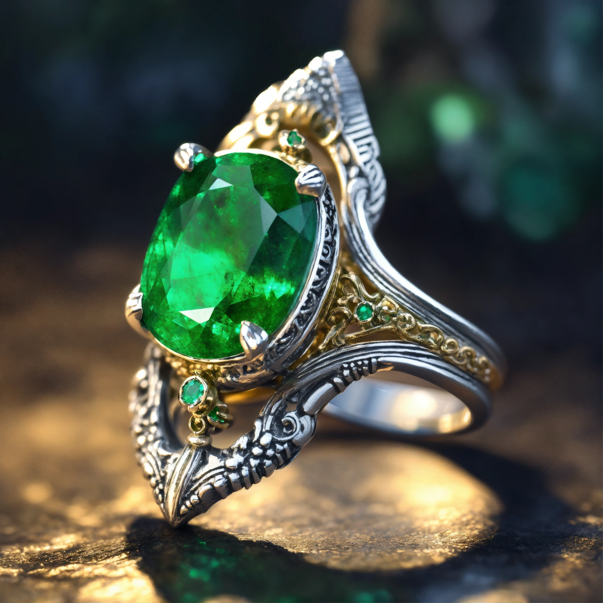 Lexica - Concept art of a beautiful ancient emerald silver ring of ...