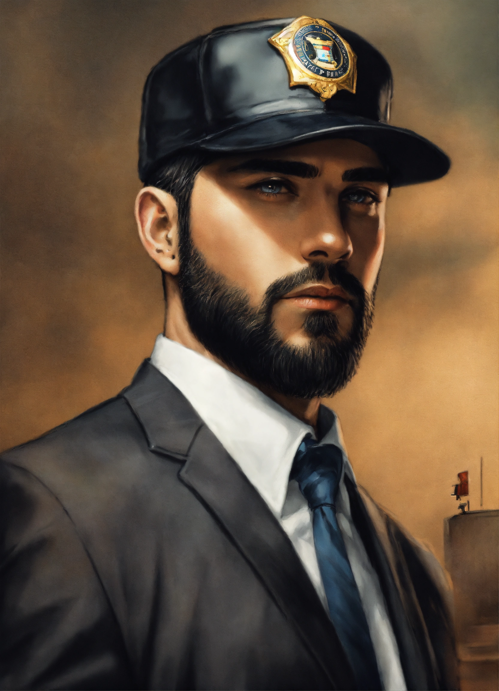 Lexica - Fbi agent with a cap male with a slight beard taking a selfie ...