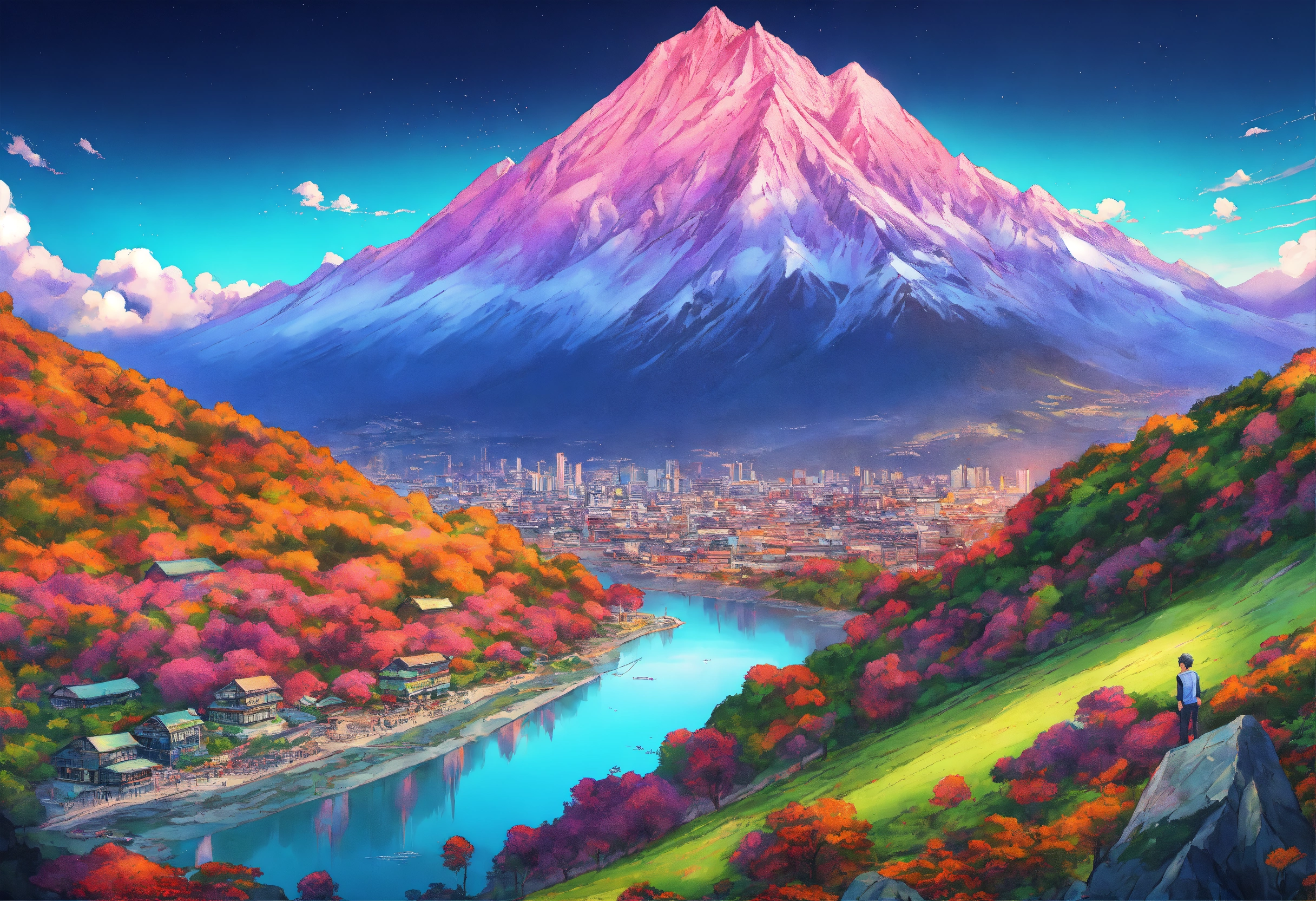 Lexica - Manga boy A vibrant manga lofi mountain hyperrealistic