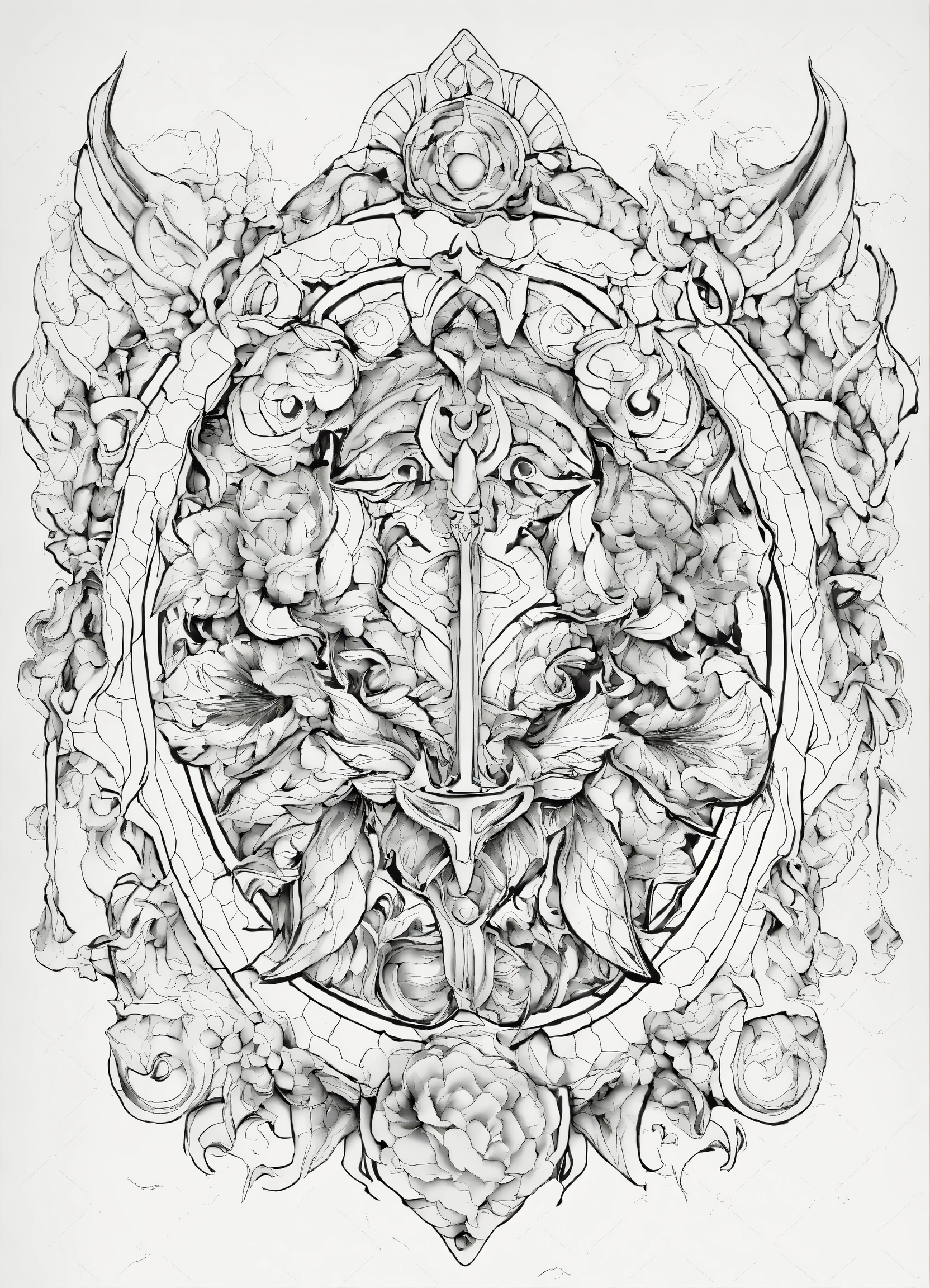 Lexica - B/w outline art for tattoo logo design page, full white, white ...