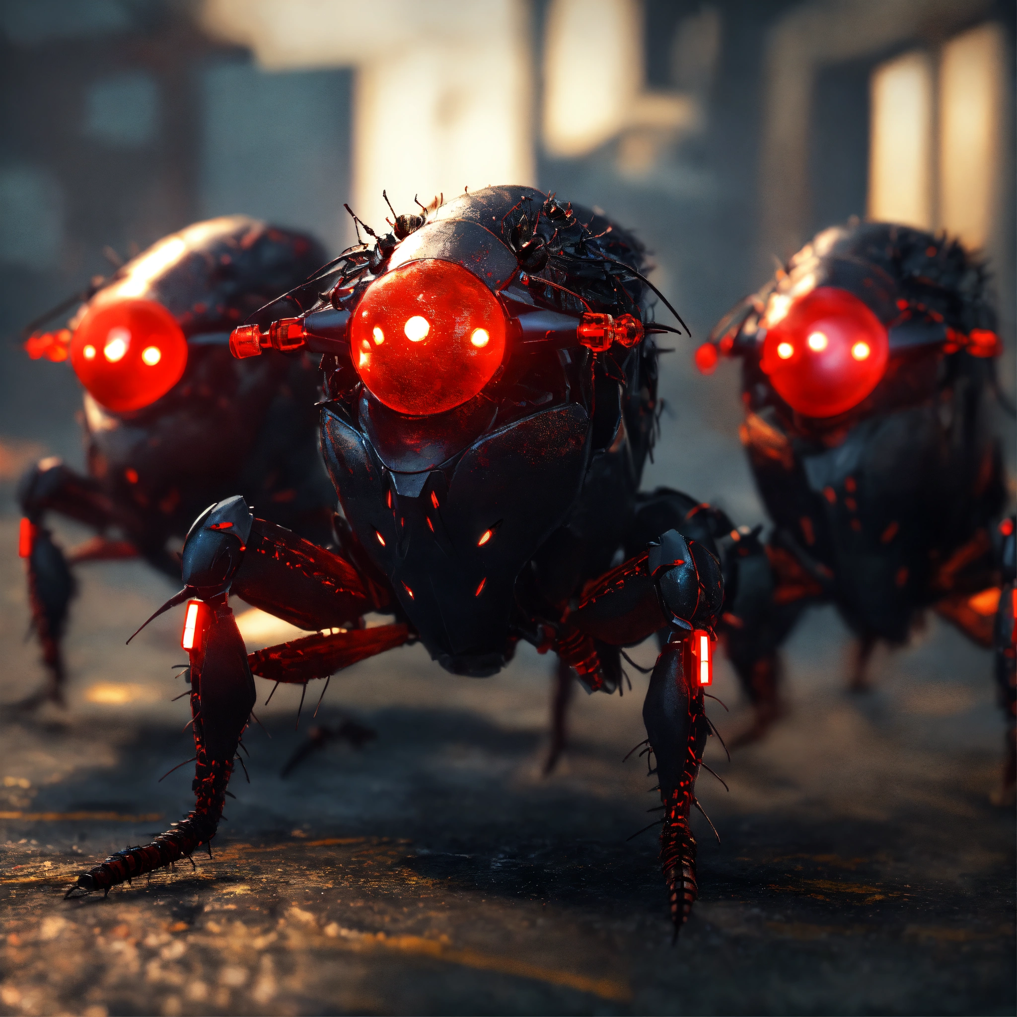 Lexica - Group of 3 black cockroach faced humanoids with red glowing ...