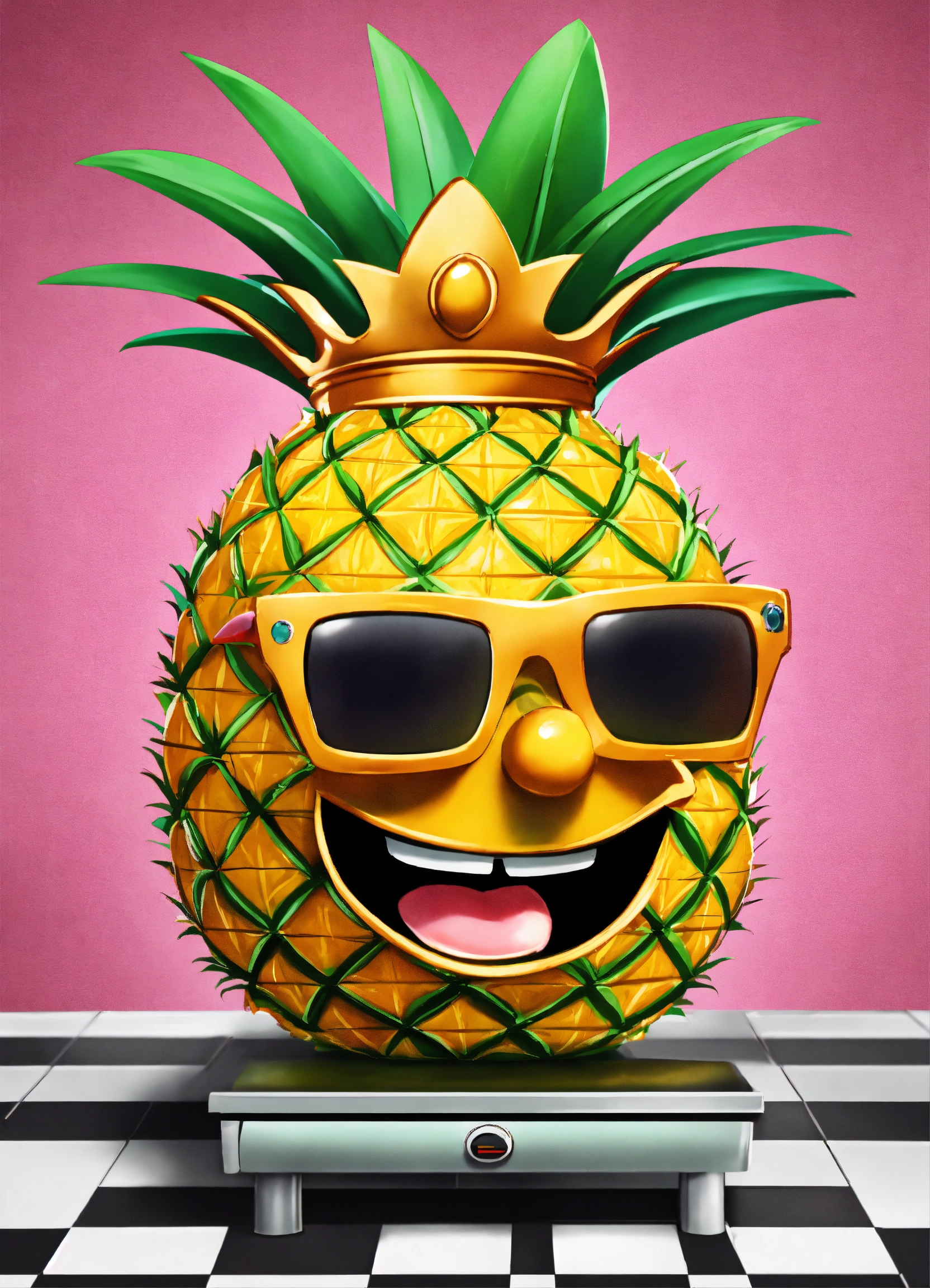 Lexica - Cartoon A pineapple wearing a crown sits at a cash register ...