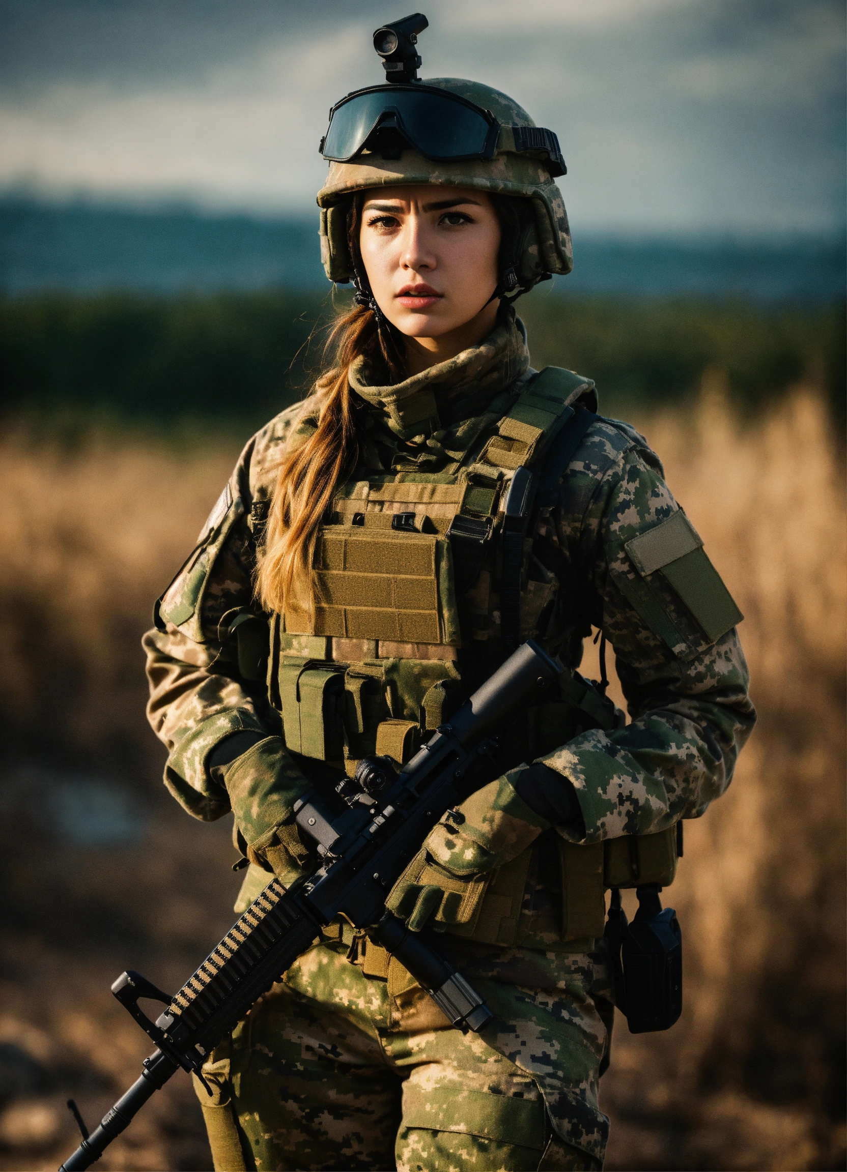Lexica - A beautiful soldier girl wearing camouflage military equipment ...