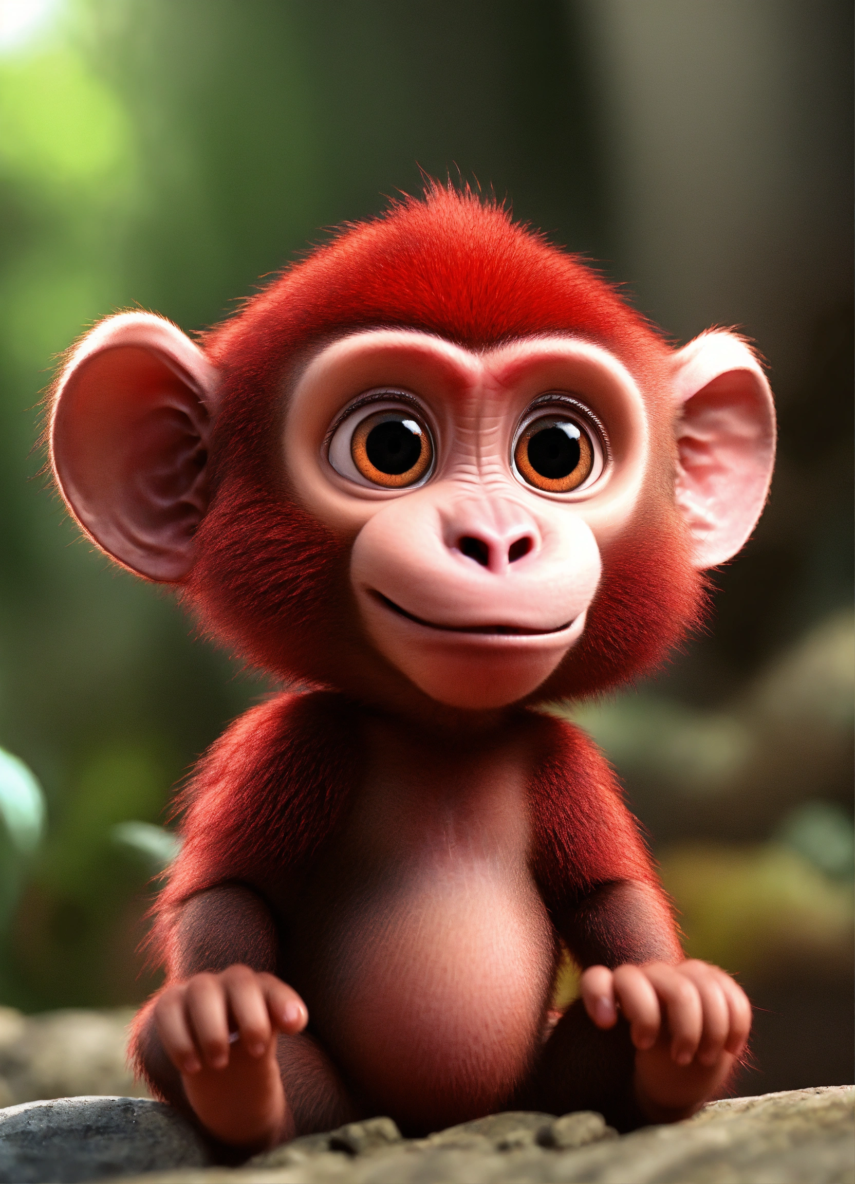 Lexica - A cute all red baby baboon with big eyes, animated, cartoon ...