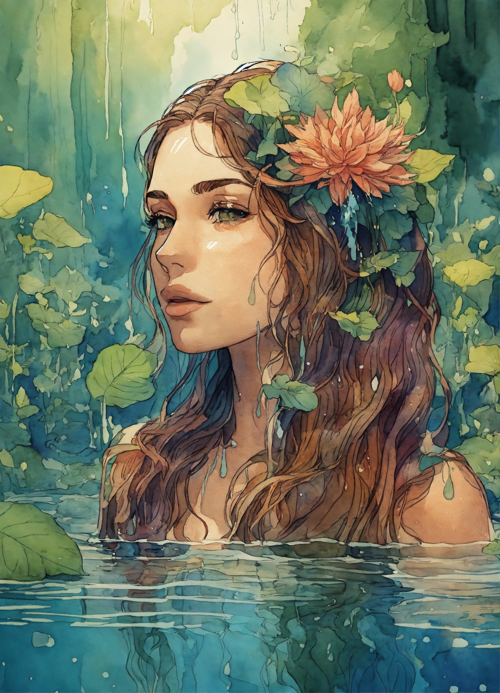 Lexica - ((the Perfect Muse)) watercolor ink and line illustration of a ...