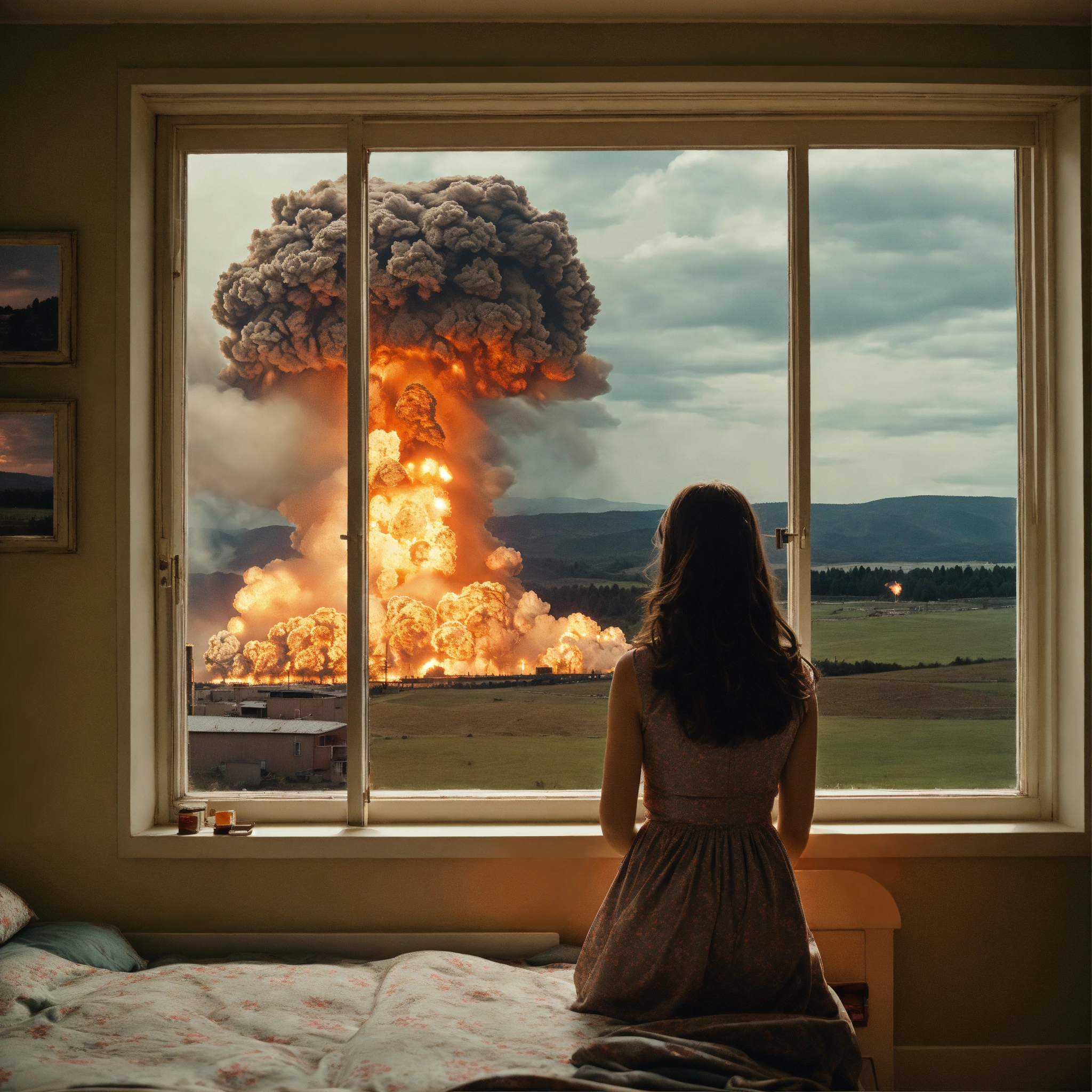 Lexica - A photograph of a woman with long brown hair watching a ...