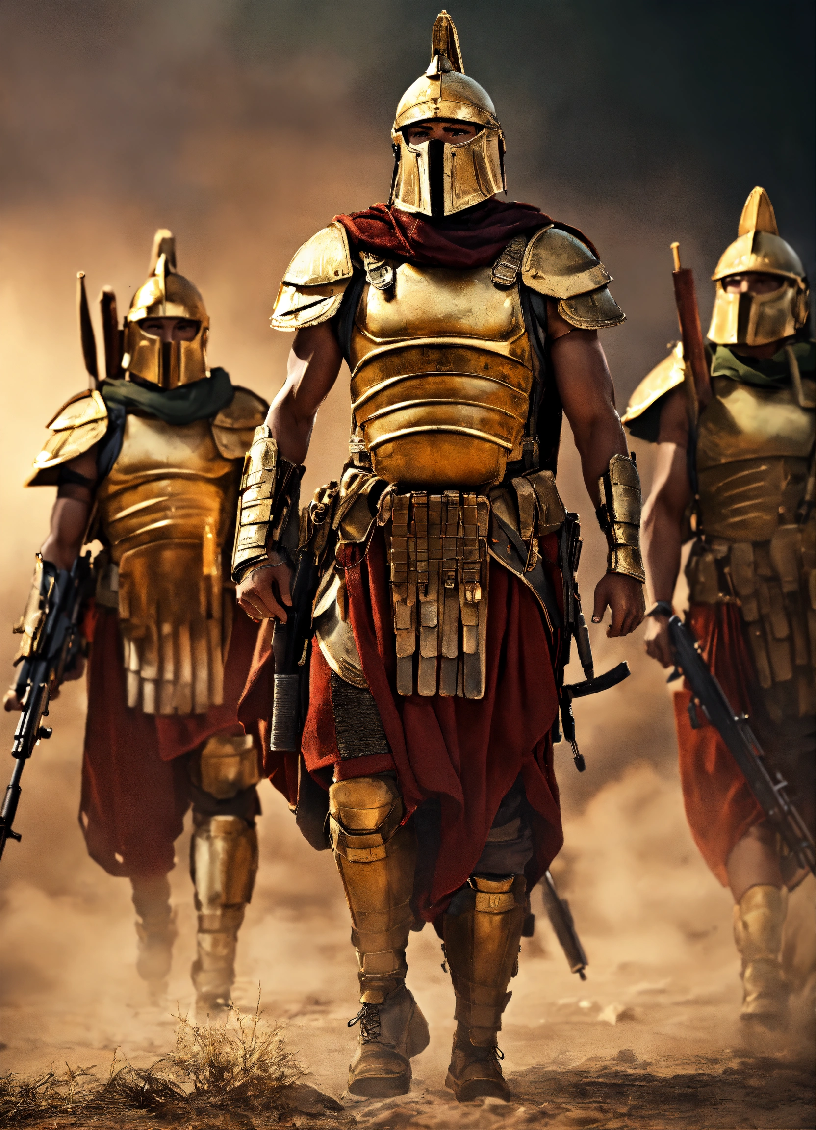 Lexica - Modern ancient spartan soldiers carrying assault rifles