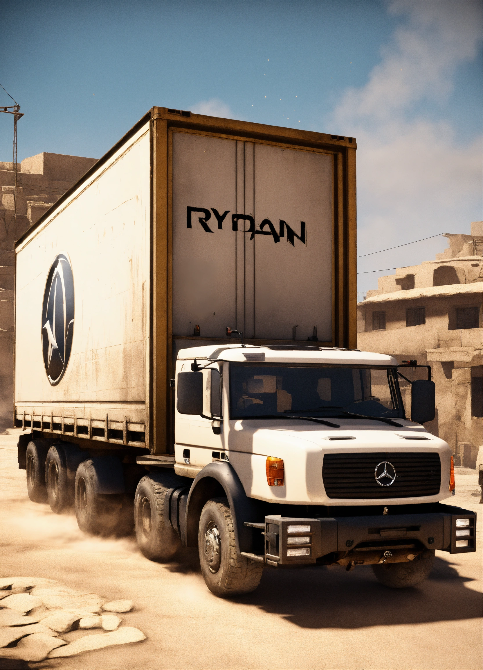 Lexica - A large white Mercedes HGV truck with the word "Ryan" on it in ...