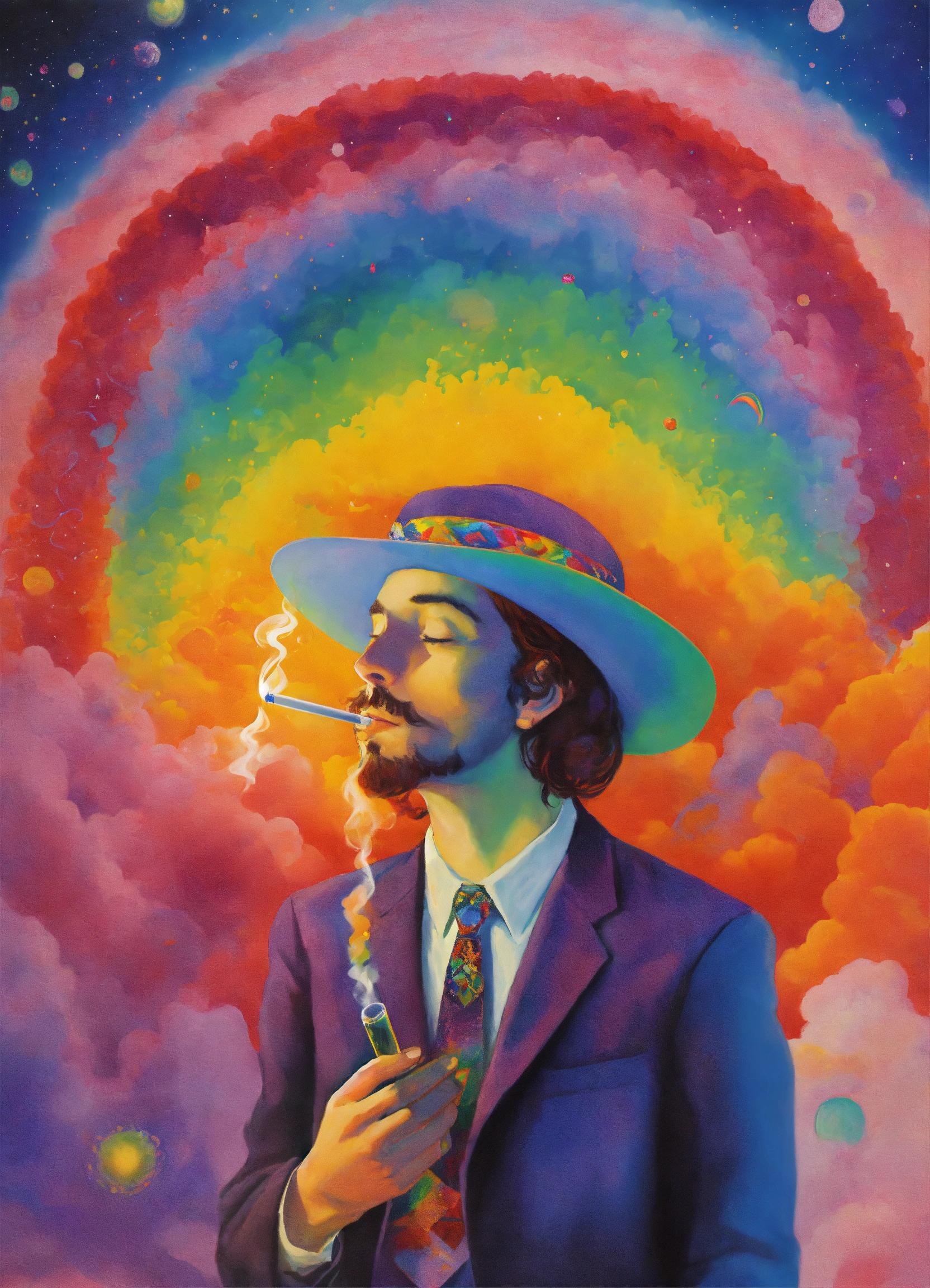 Lexica - Abstract hippy smoking dmt, with universe coming out of his ...