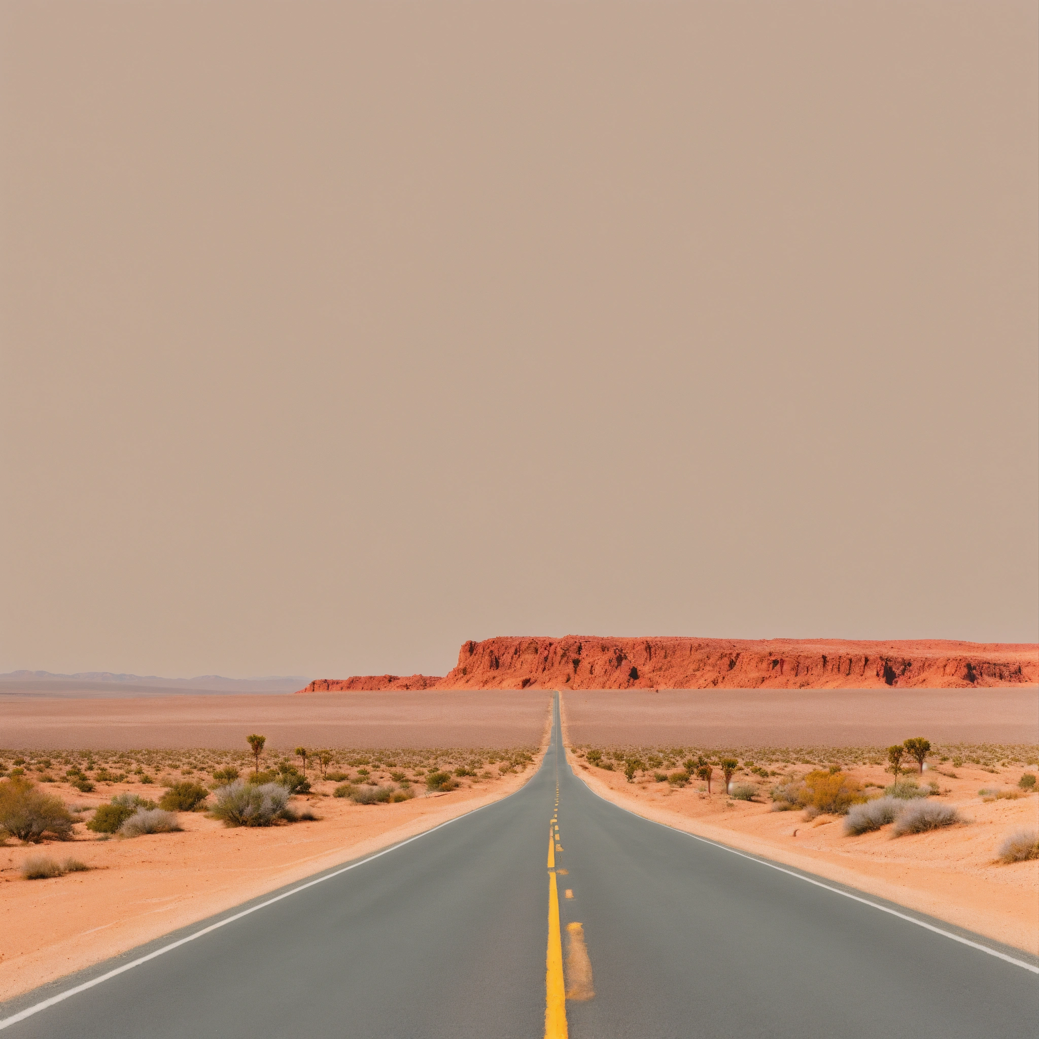 Lexica - A light grey road in a dessert, Wes Anderson Colour