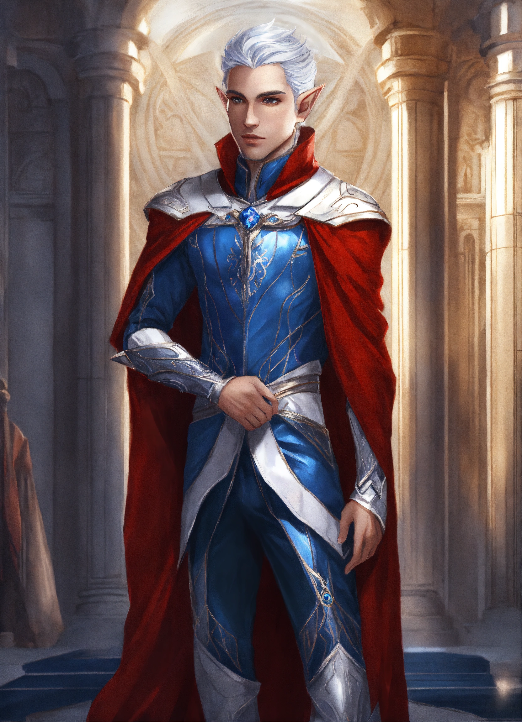 Lexica - Drawing of an elf, royalty, sci fi, cybernetic, white and red ...