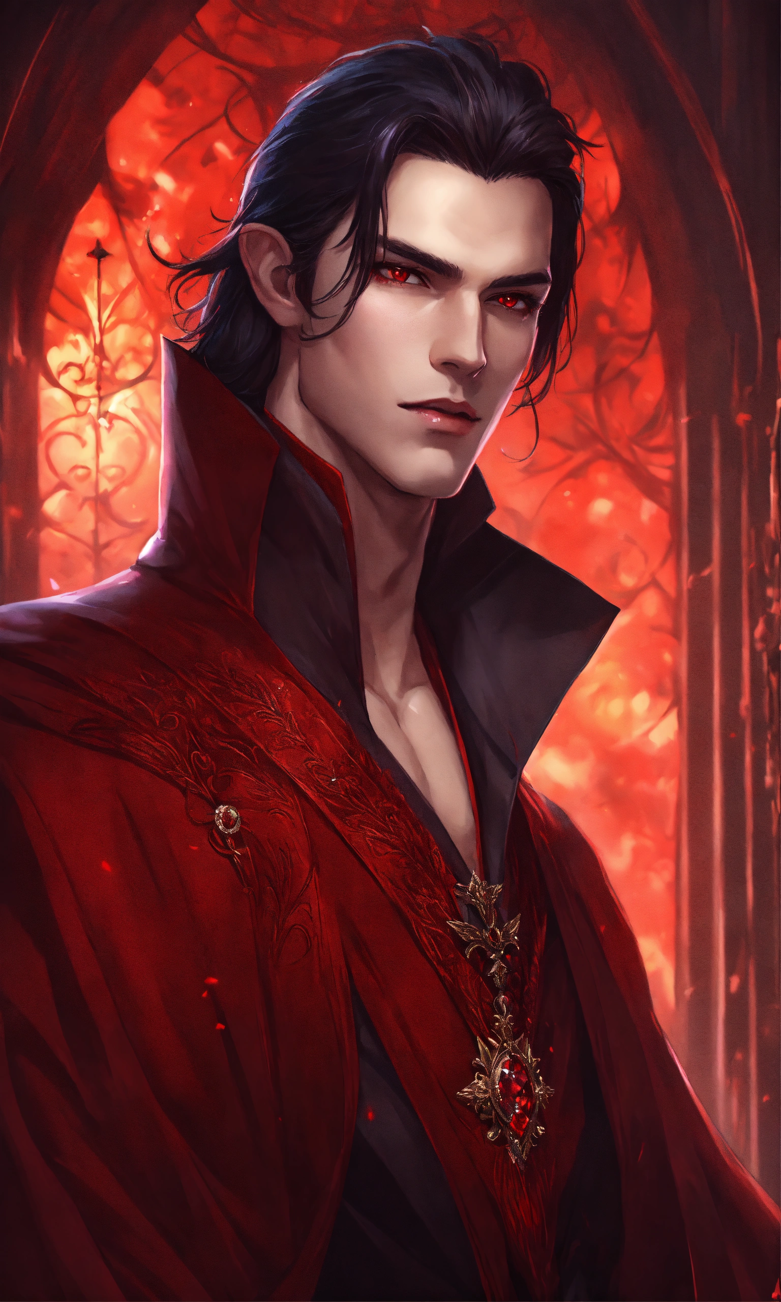 Lexica - Portrait of a male vampire, intricate crimson outfit, pale ...