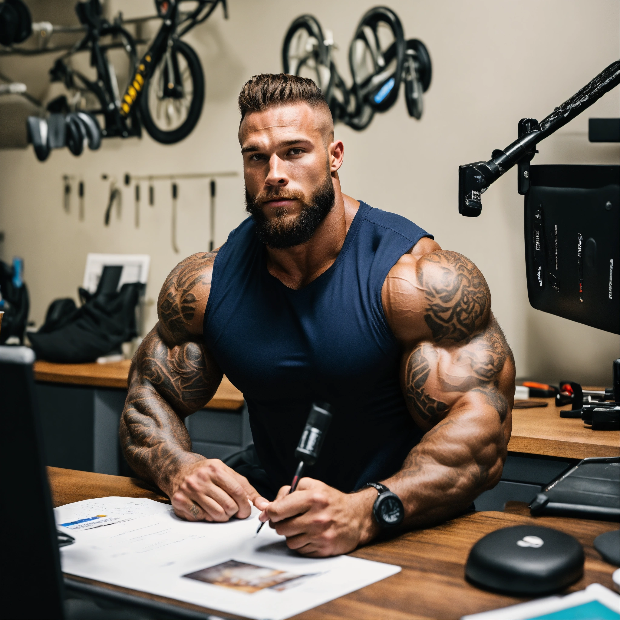 Lexica - 30-year-old hairy man with big muscles, black Chris Bumstead ...