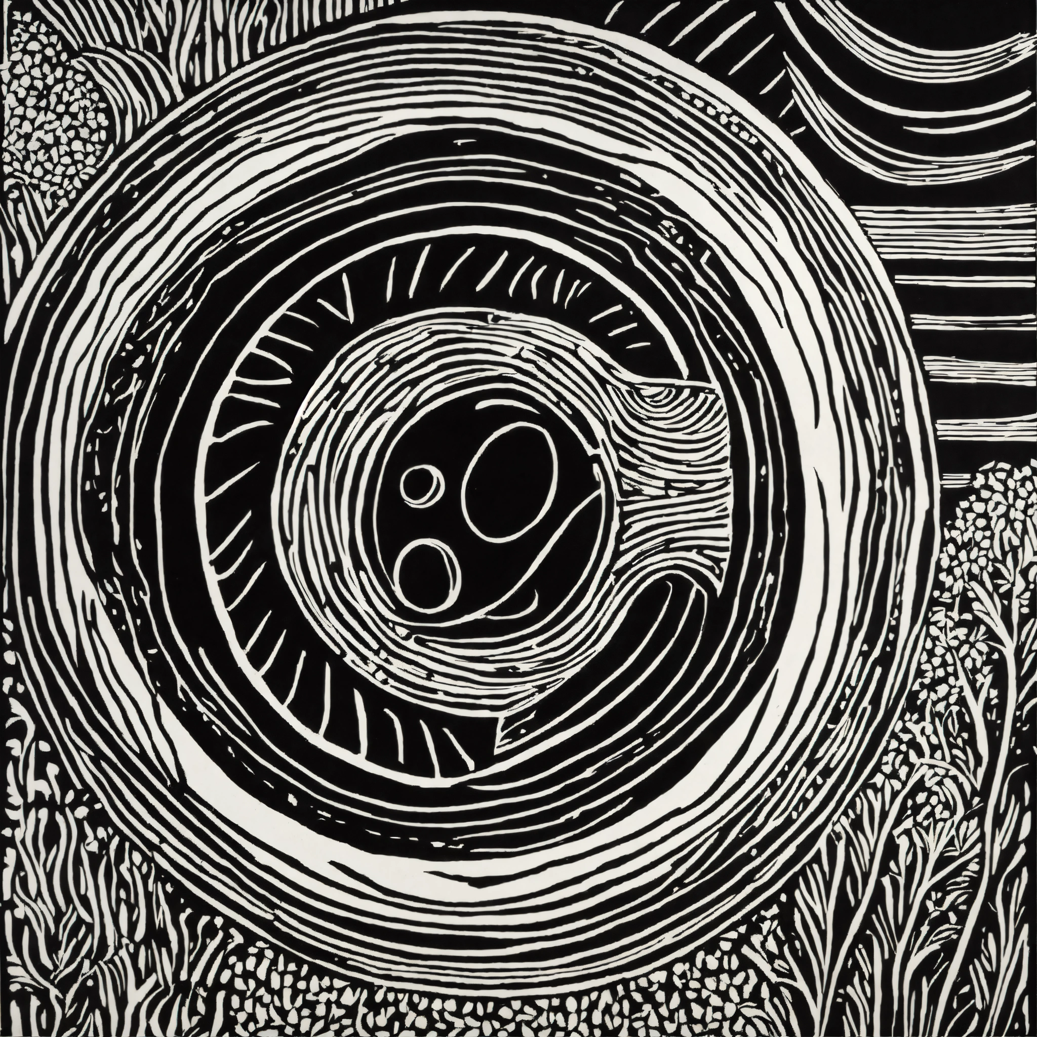 Lexica - Linocut, art drawing abstract art fish, bold lines, black and ...