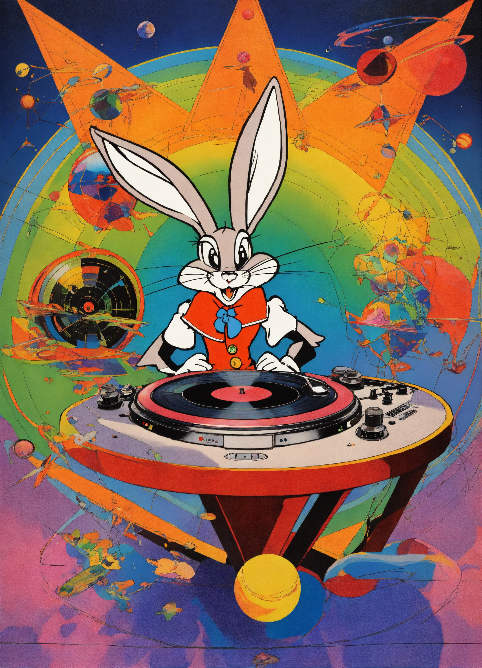 Lexica - Vintage poster, bugs bunny with dj turn table, turn, abstract ...