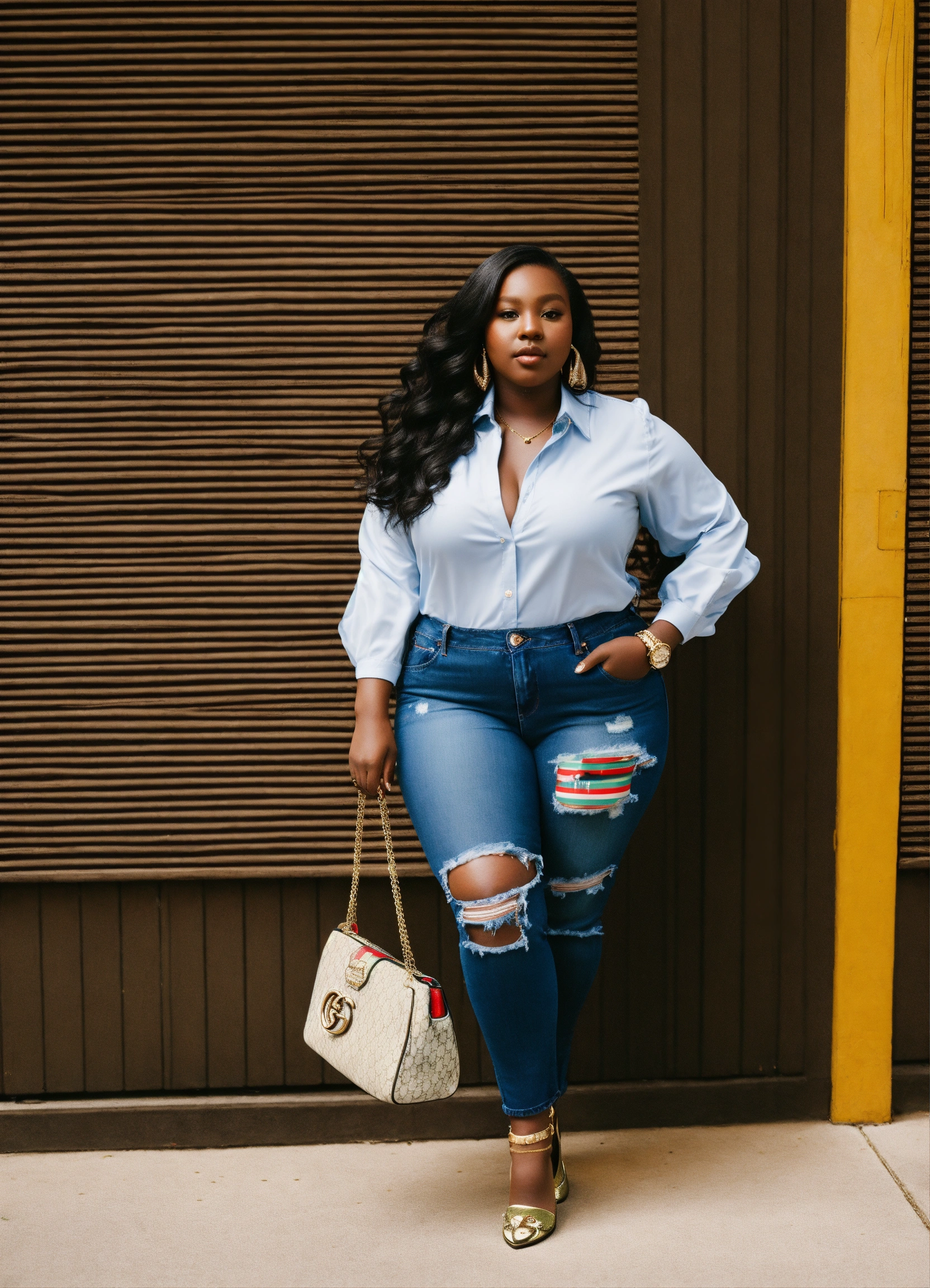 Lexica - Dark skin plus size, gucci shirt, jeans, gucci shoes, long ...