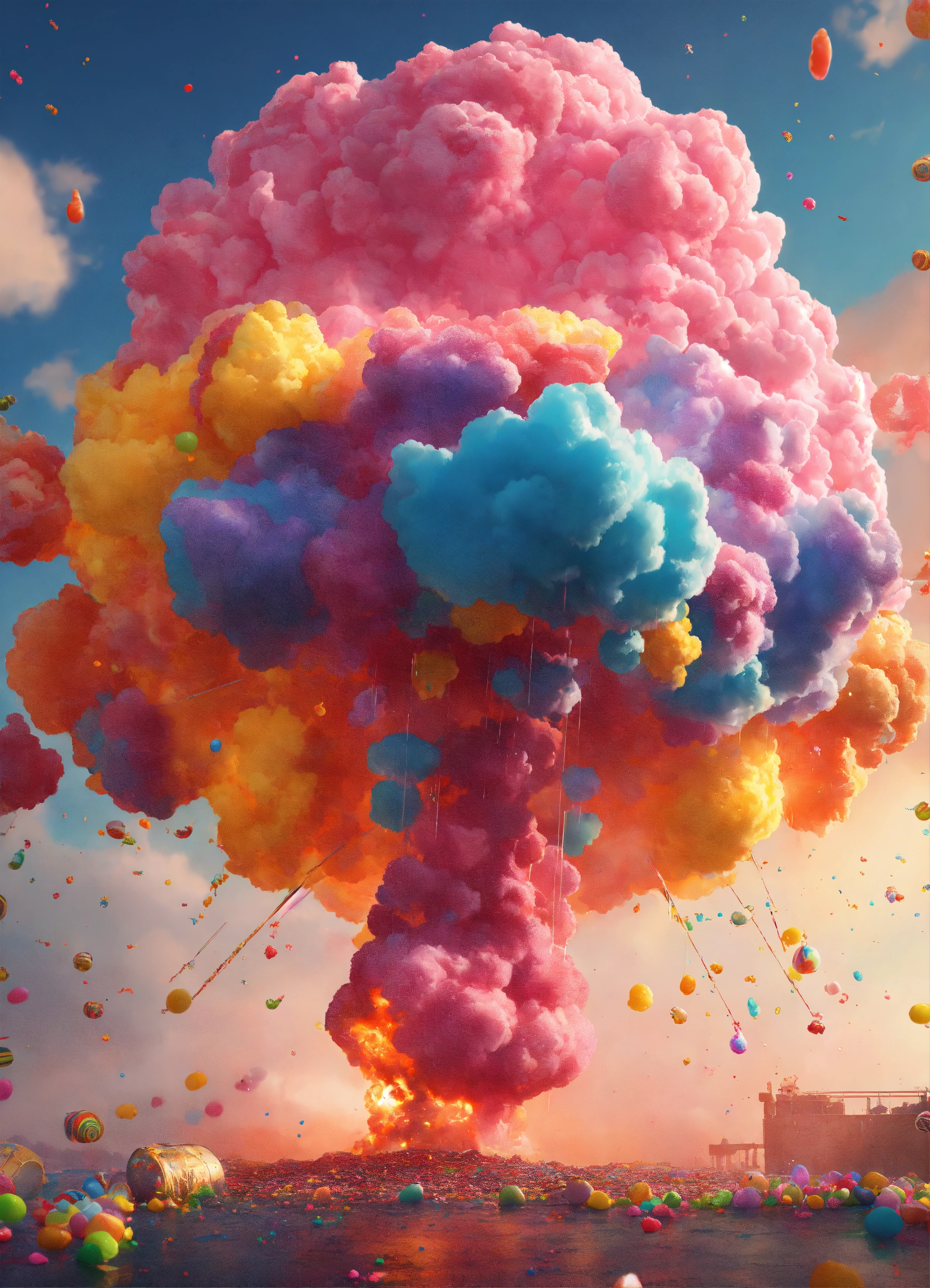Lexica - A nuclear explosion , made out of cotton colors candy clouds ...