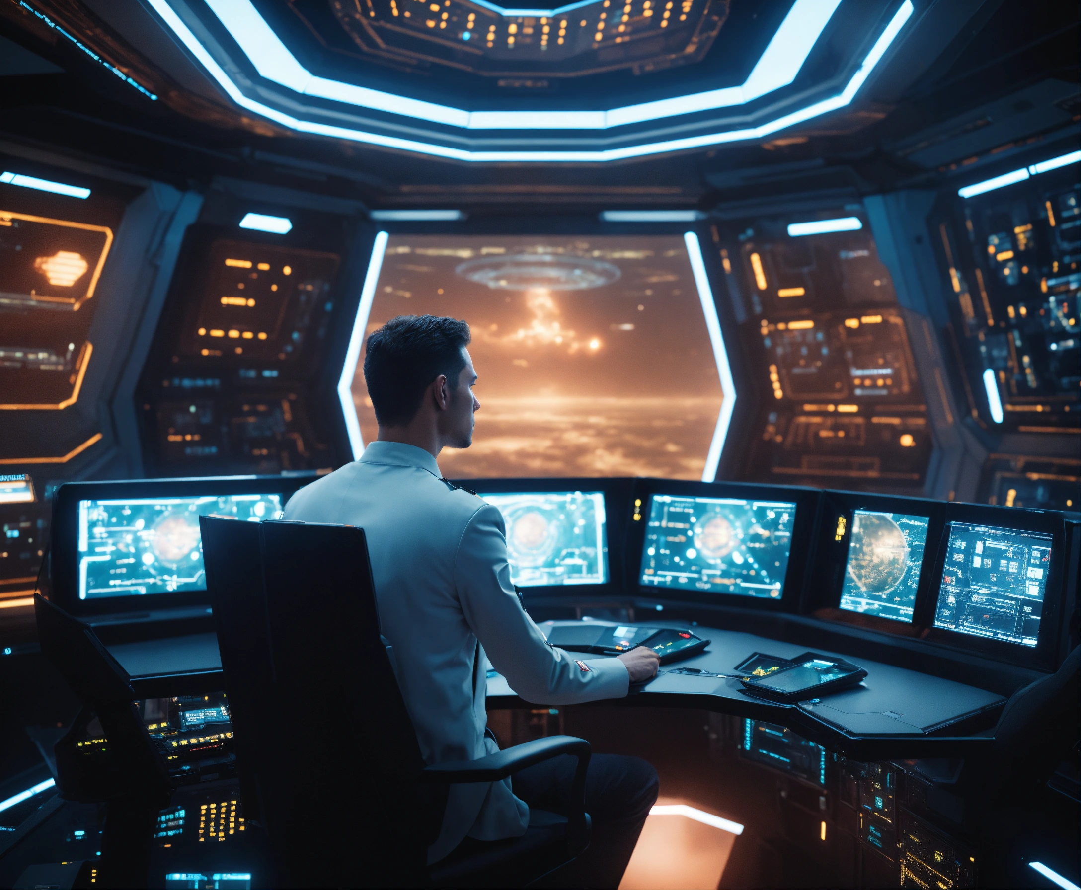 Lexica - Man Star Federation General in a large hi tech command center ...