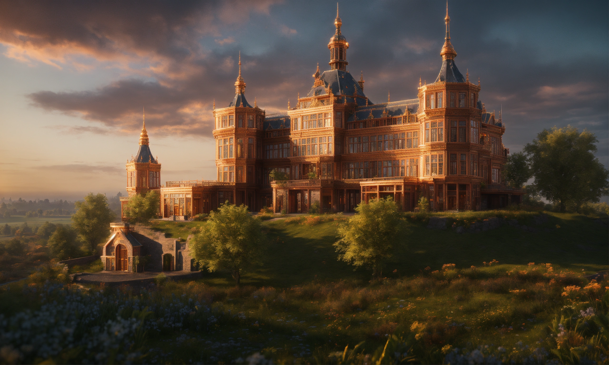 Lexica - Full image of a massive copper palace on a hill overlooking ...