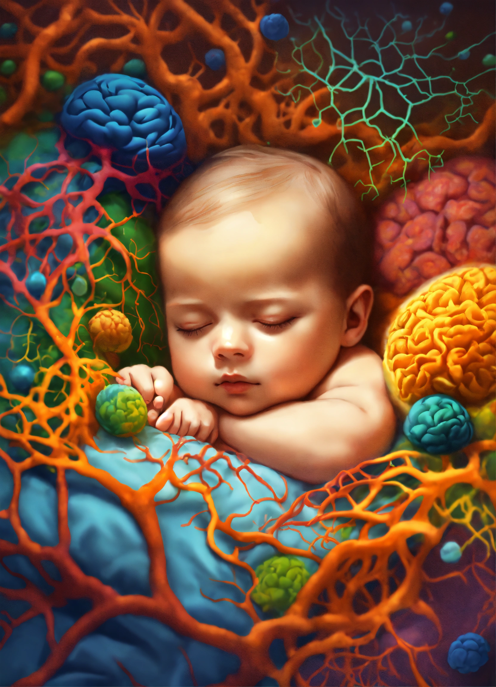 Lexica - The baby sleeps on a pillow. Around him are multicolored ...