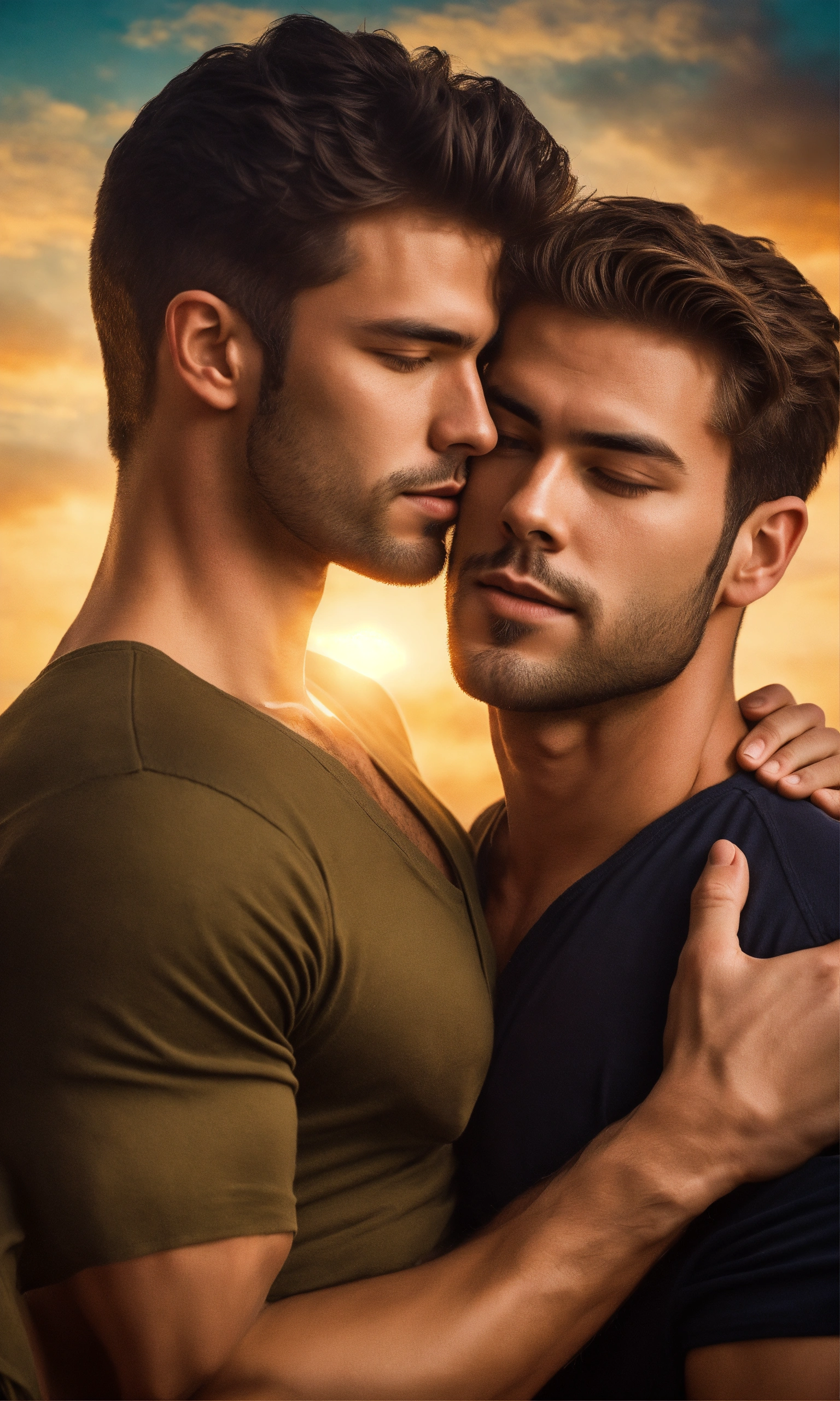 Lexica - Romance book cover photograph with two attractive men in a ...