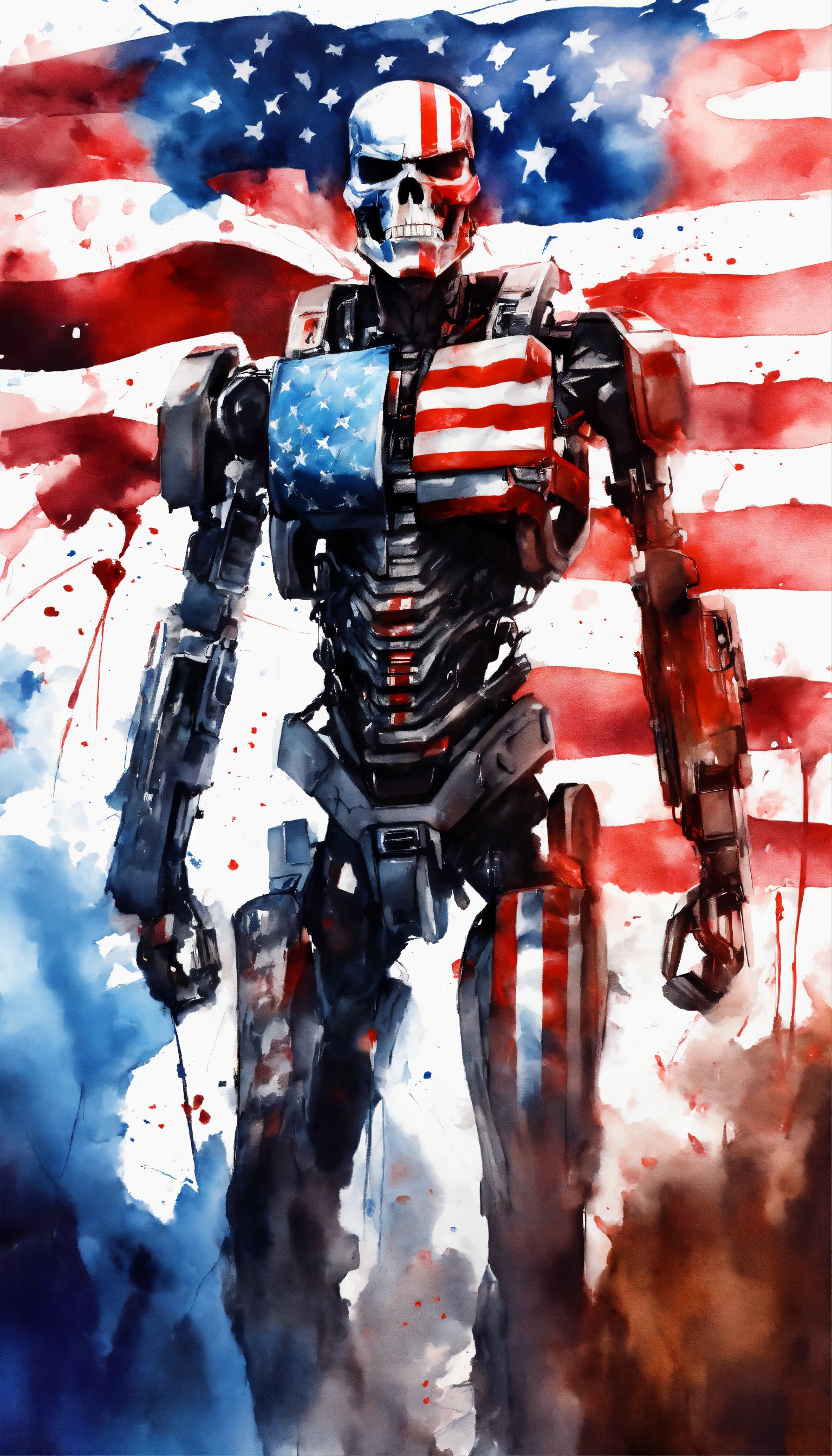 Lexica - Angry American flag cyborg flying in brutal terminator costume ...