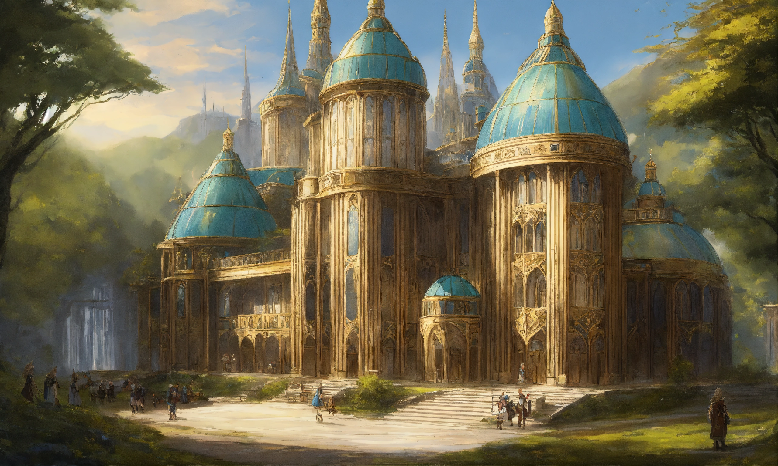 Lexica - Drawing of a fully shown elegant high elf sci fi palace in ...