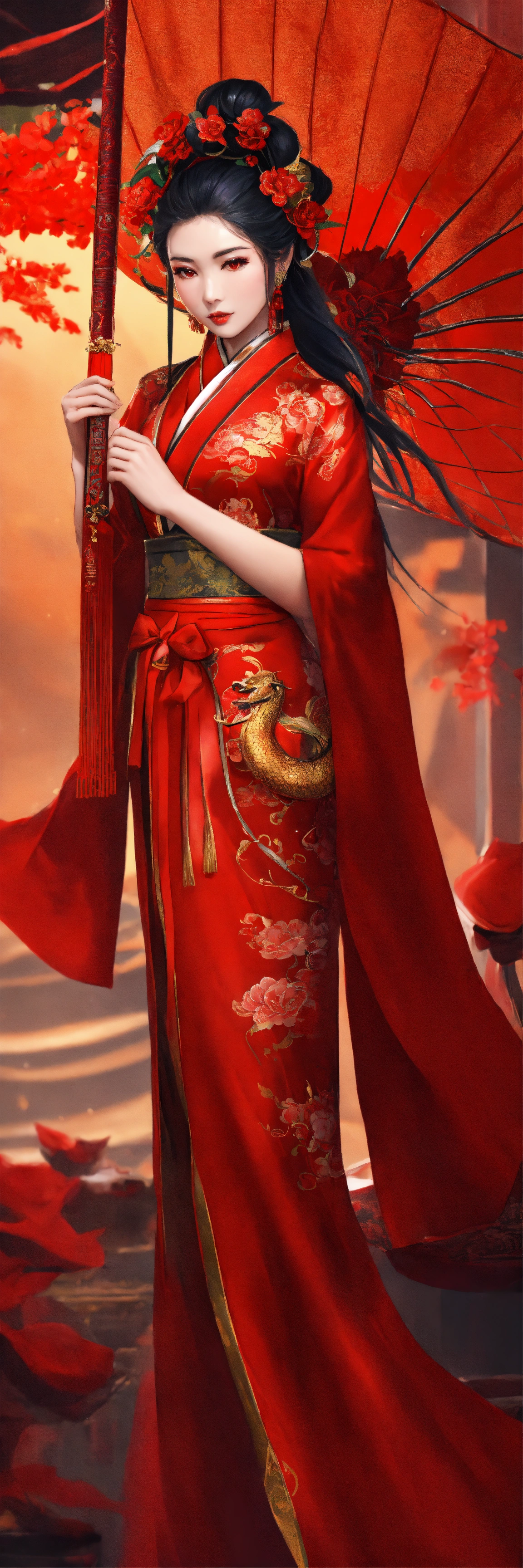 Lexica - Chinese Scarlet Dragon Lady background image