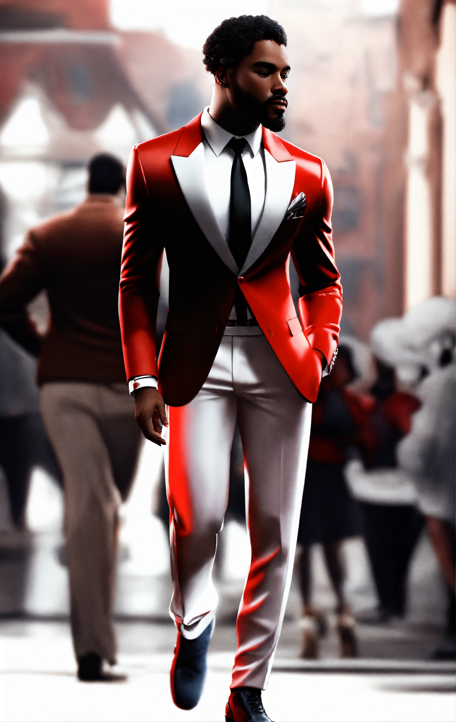 Lexica - Afroamerican man in red suit, head turned sideways, Disney ...