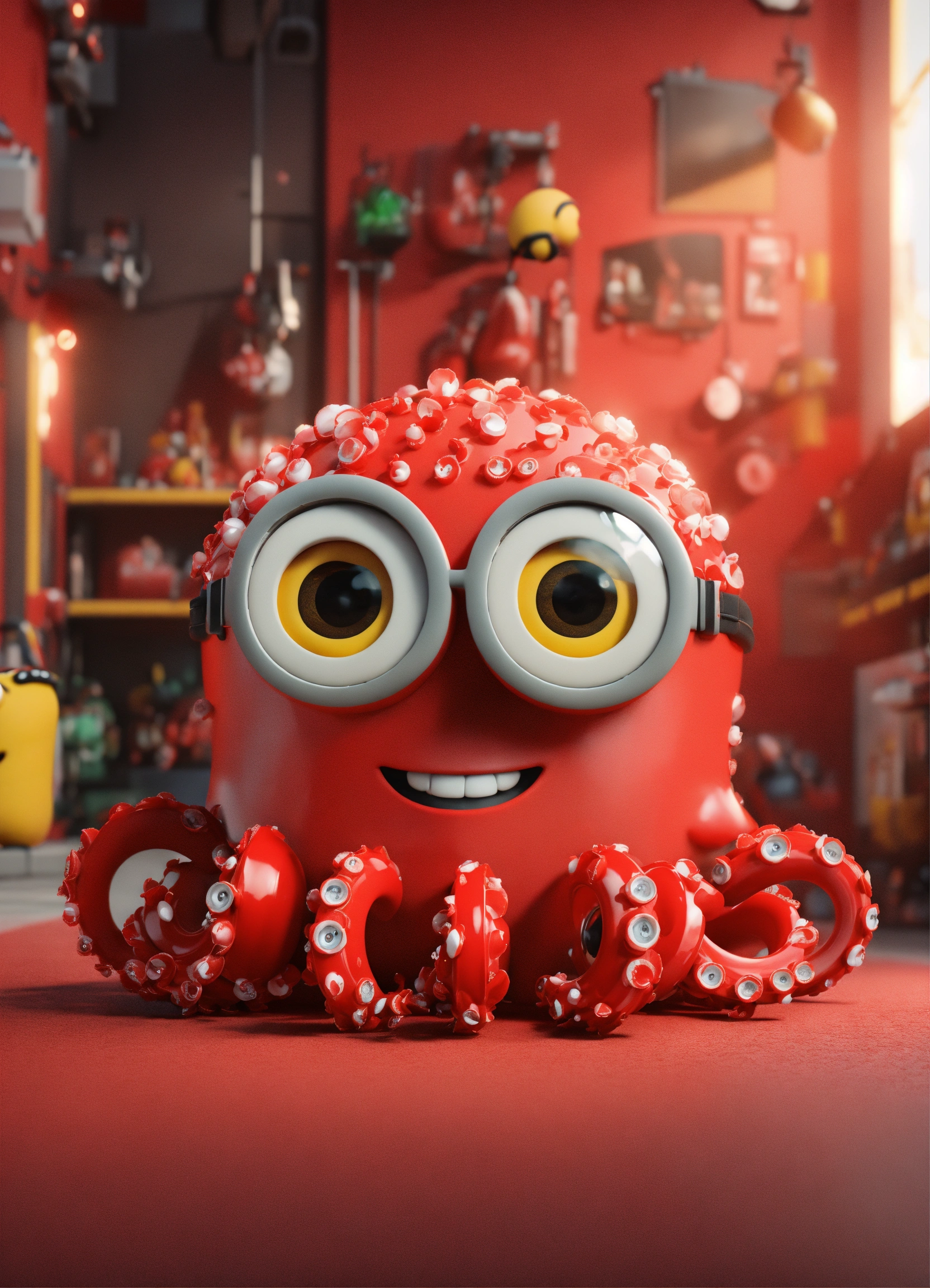 Lexica - 3D octopus style of minions in red color. 3D octane render ...