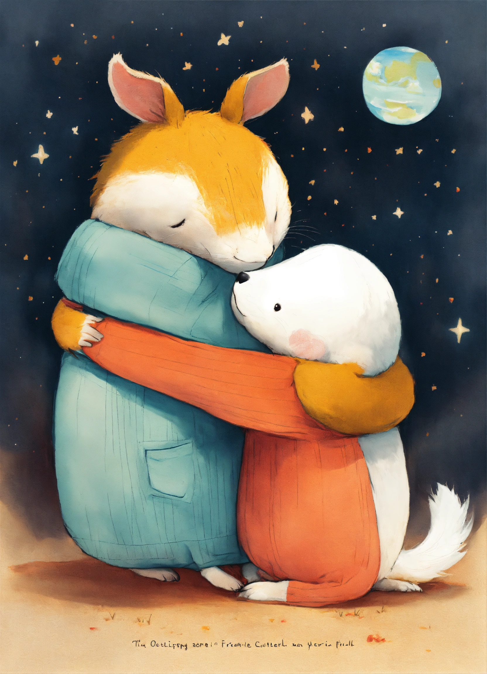 Lexica - Happy friends cuddling, cute critters, by oliver jeffers