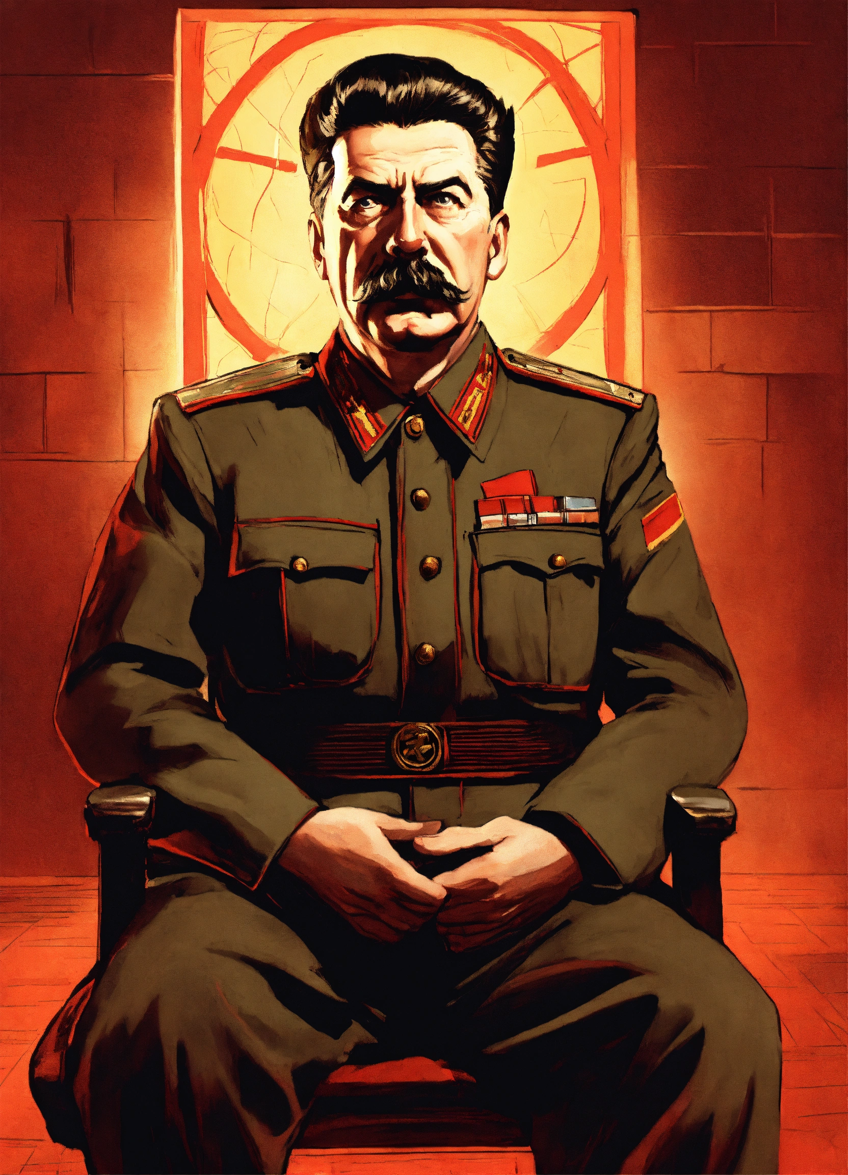 Lexica - Illustration Stalin very scared in the electric chair