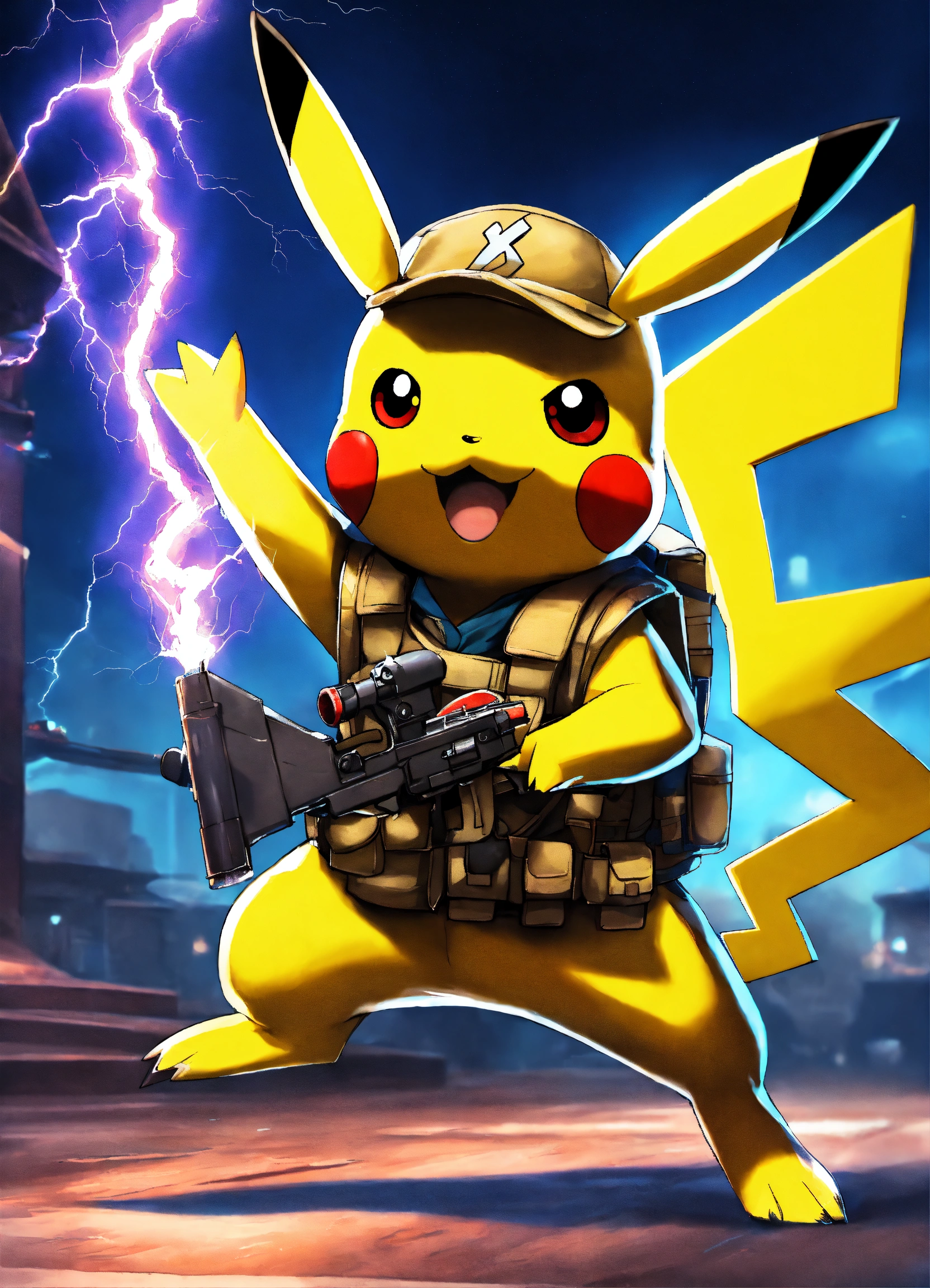 Lexica - PIKACHU LIKE SOLDIER WITH lightning GUN