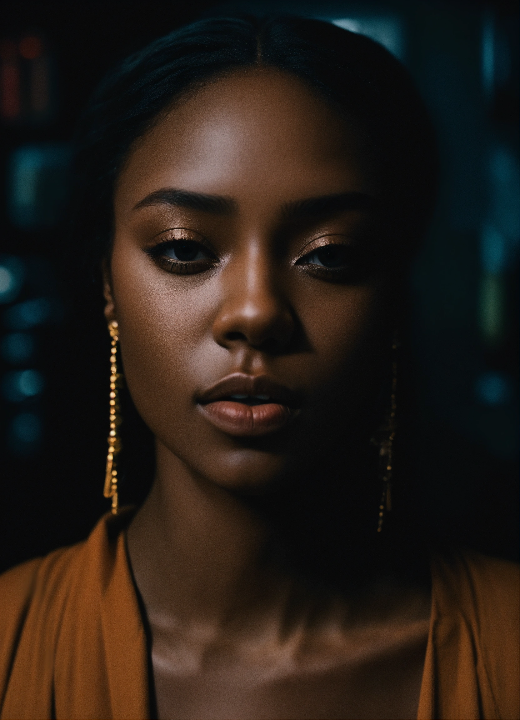 Lexica - Black woman on black background stunning cinematography ...