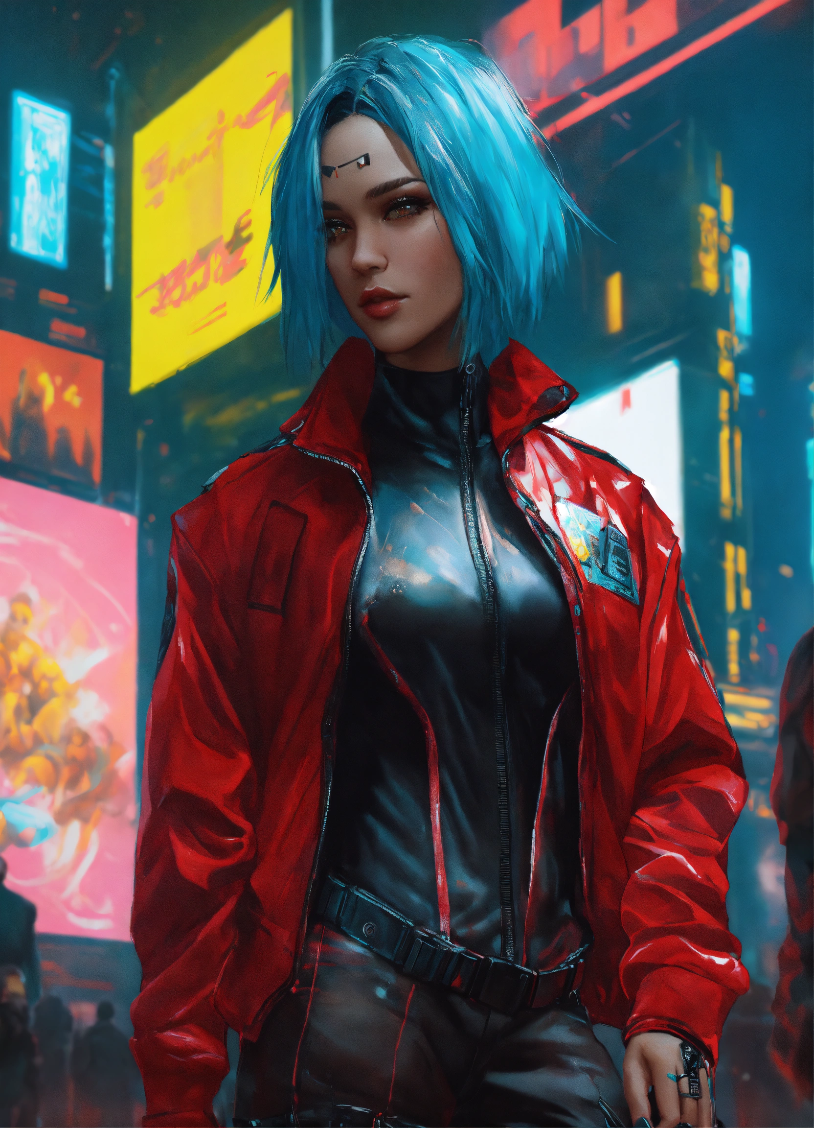 Lexica - Futuristic hacker, robin eggs blue shoulder length hair tips ...