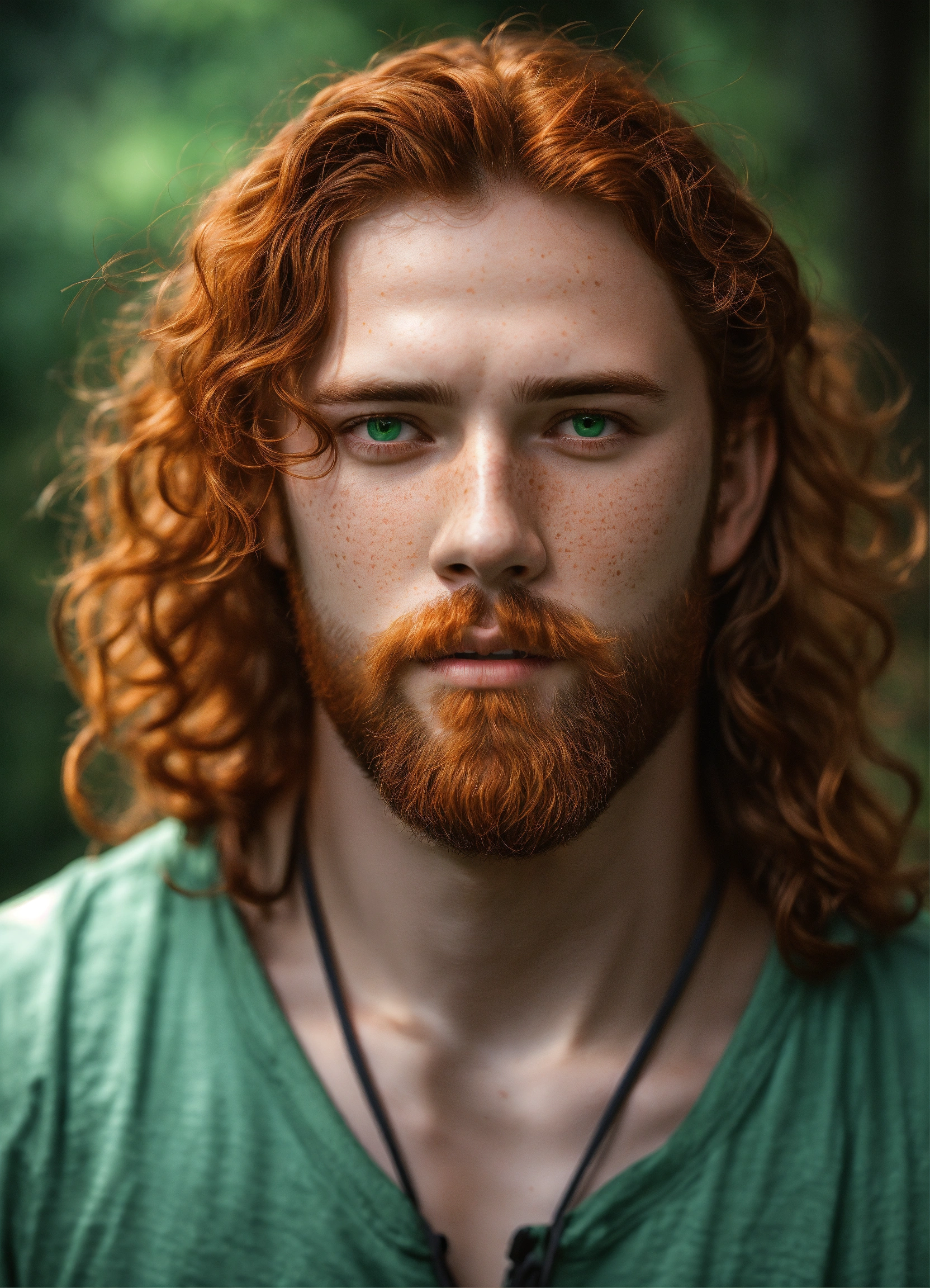 Lexica - 25-year-young man with long red wavy hair and matching beard ...