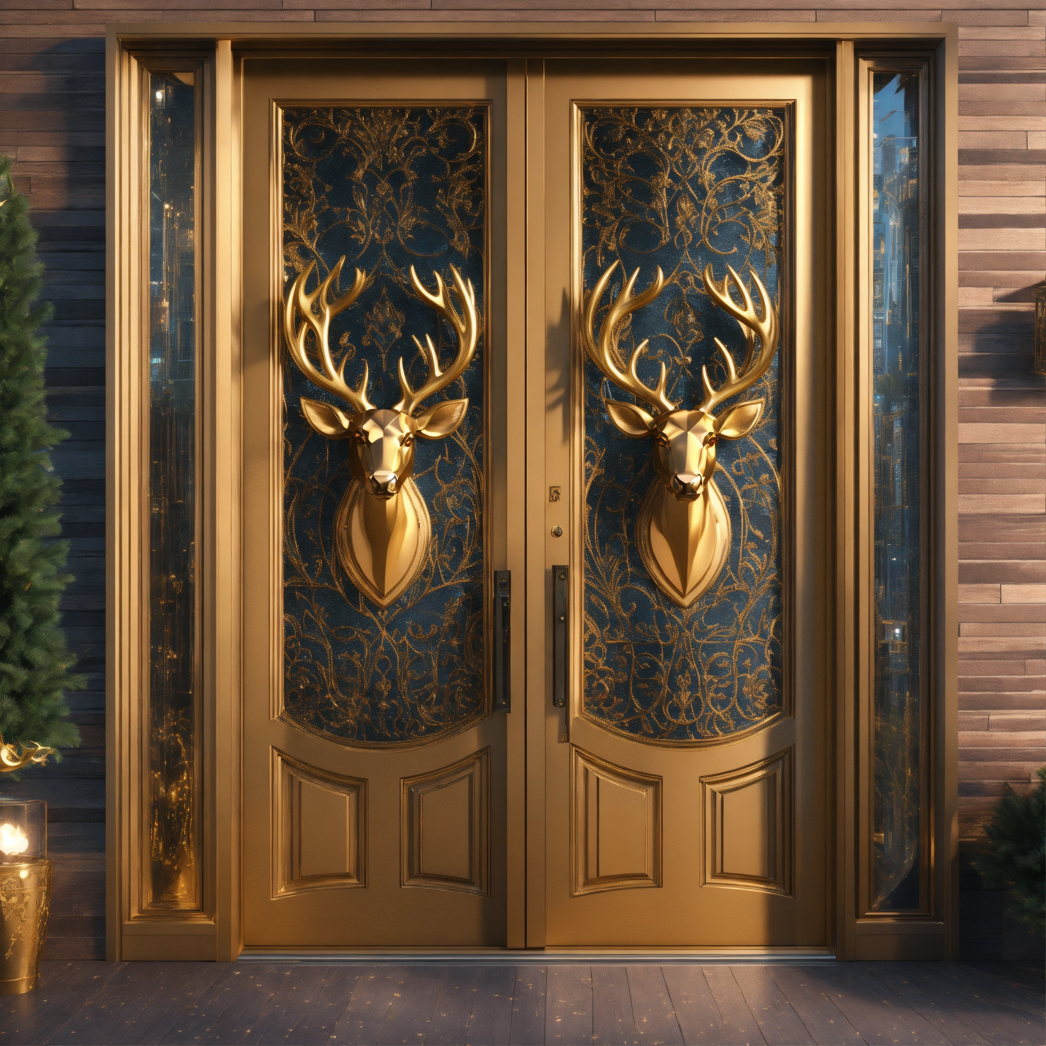 Lexica - 3D double doors engraved titanium reindeer face and hyper ...