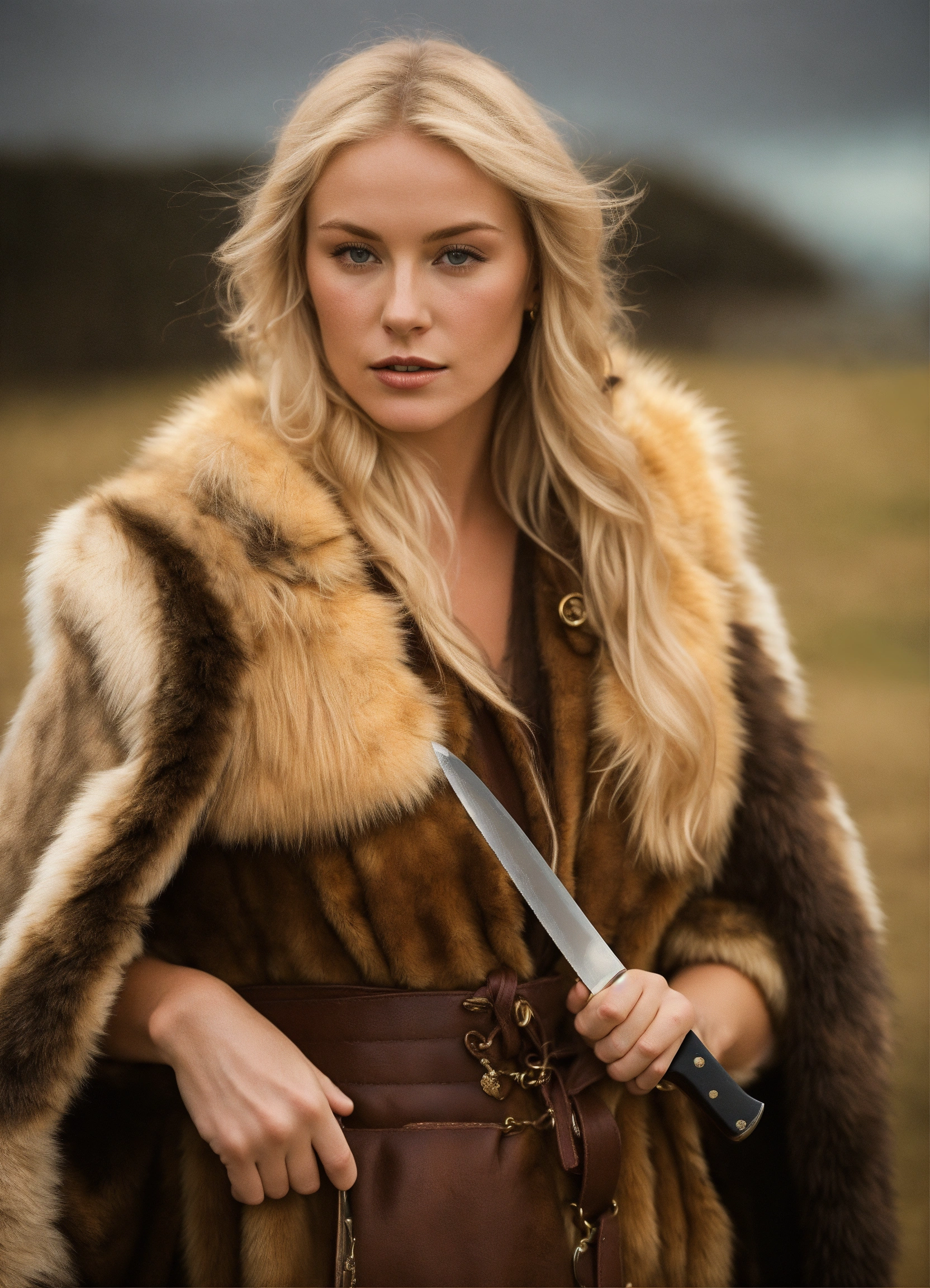Lexica - Anglo saxon blonde woman in furs with a knife