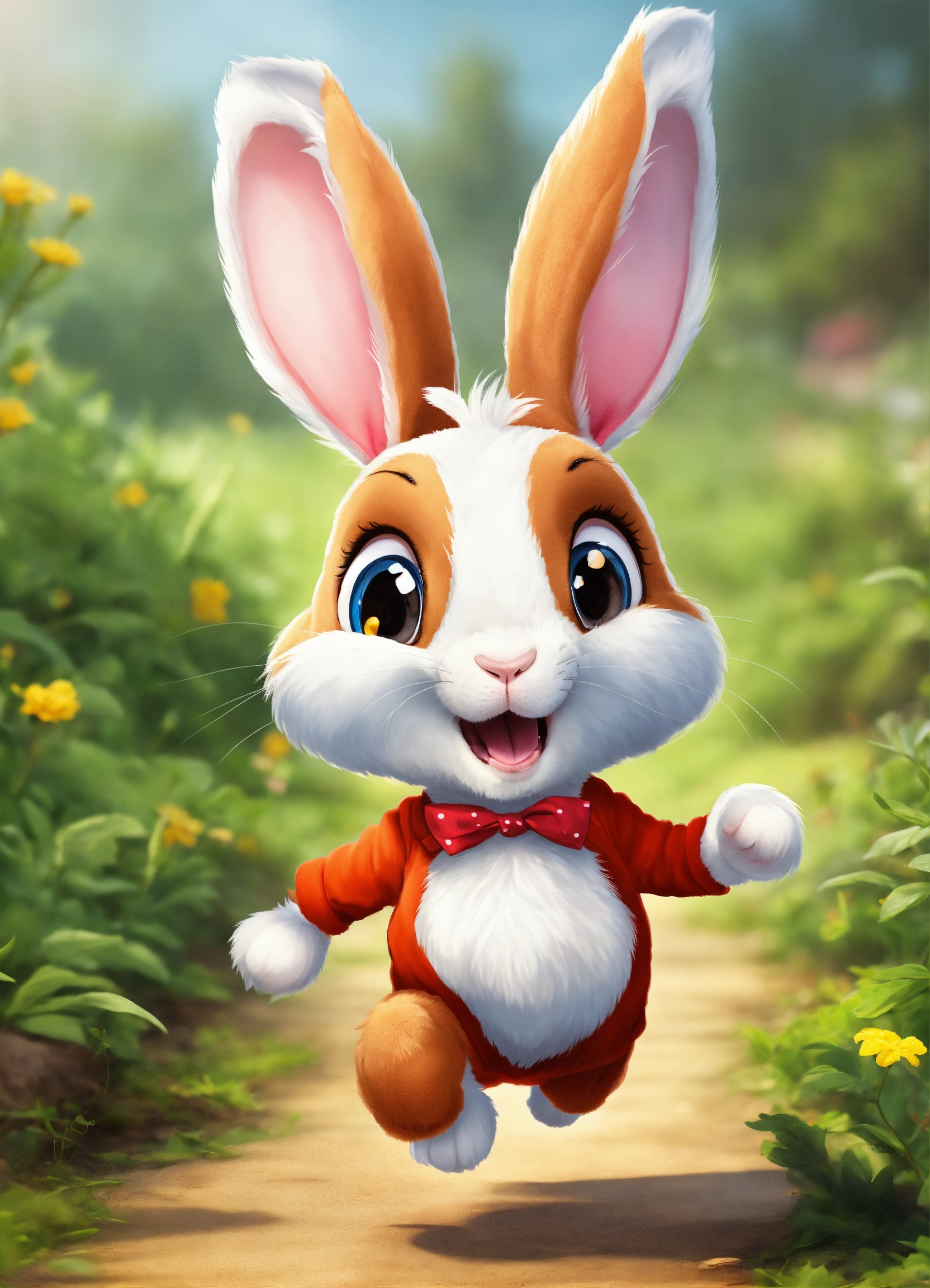 Lexica - Let cartoon cute rabbit running on two legs