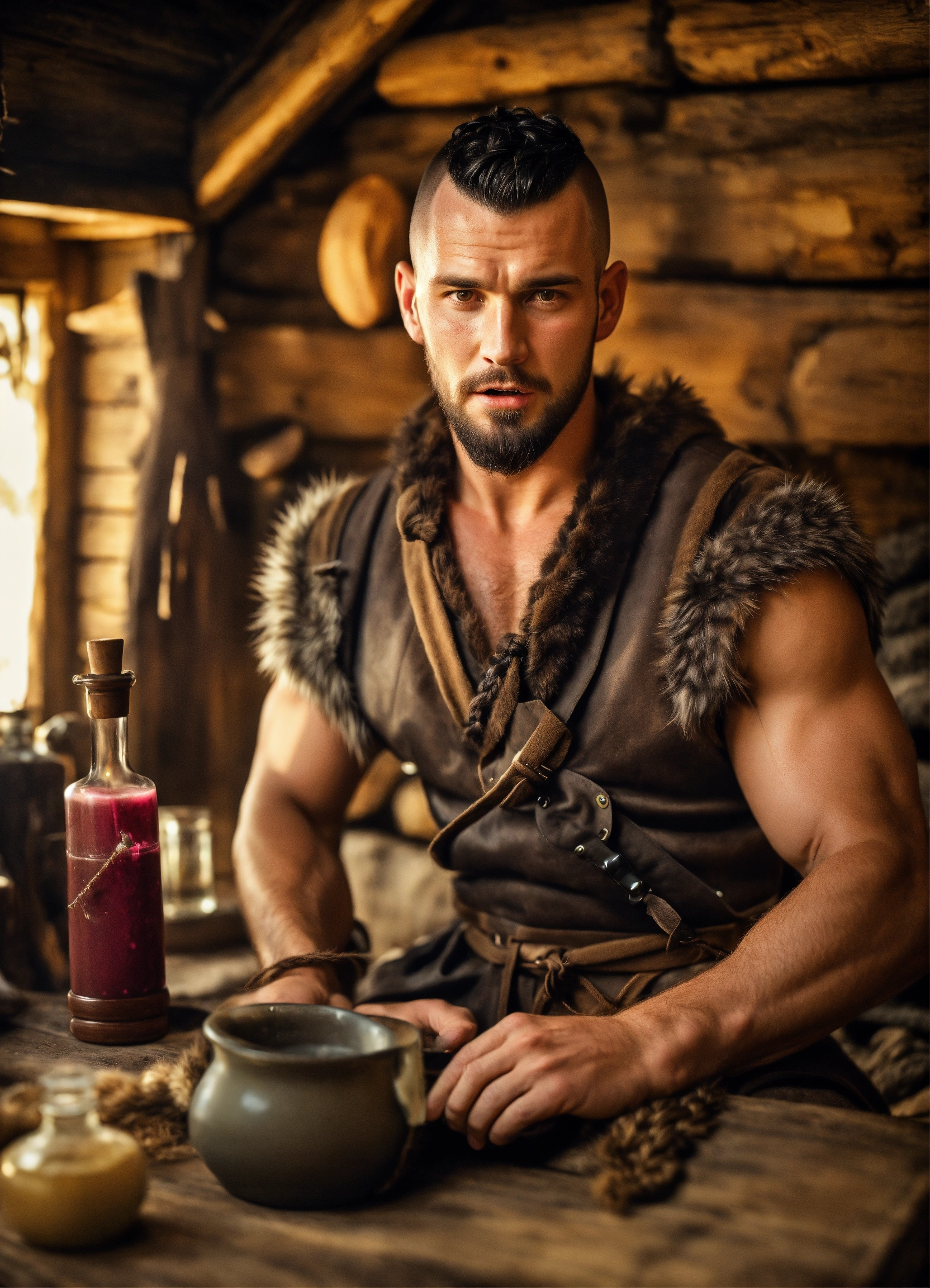 Lexica - In photographic style a rugged scruffy pale german male black ...