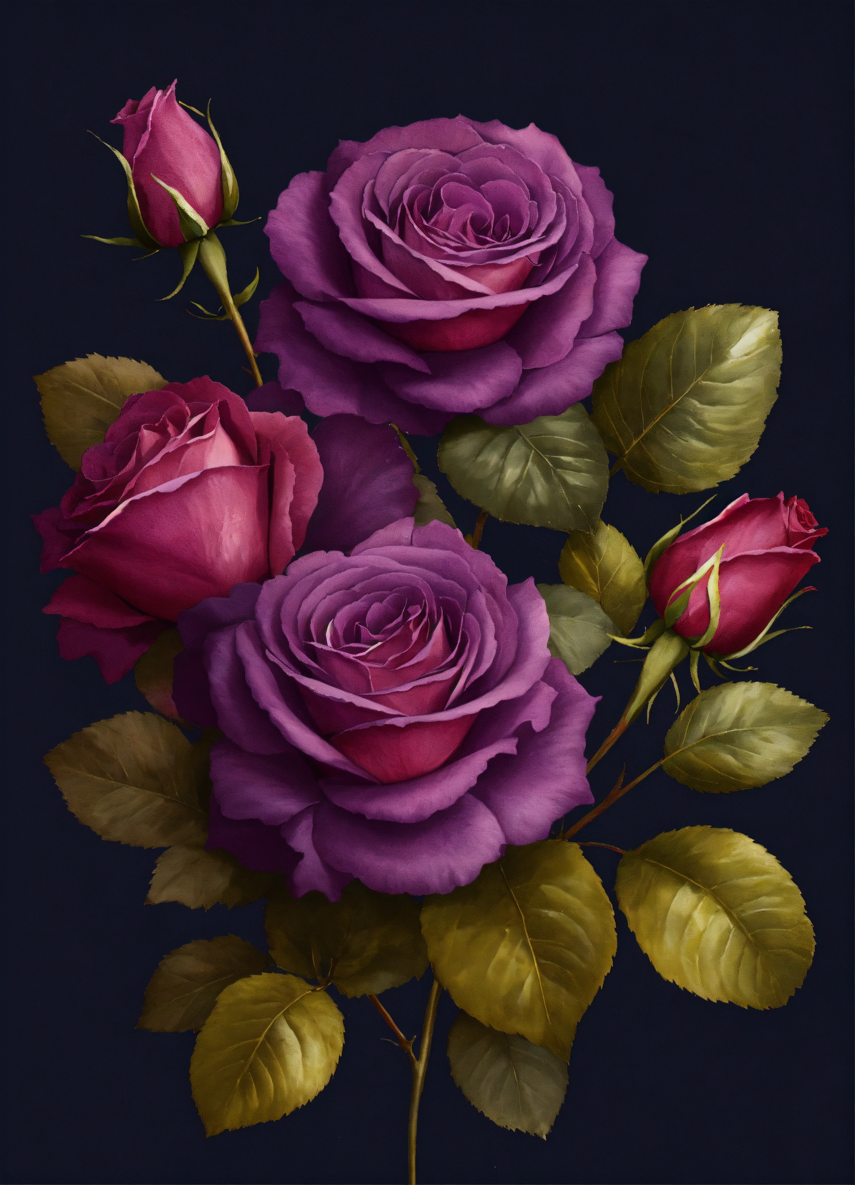 Lexica - Vintage Classic deep purple rose bouquet on dark background ...