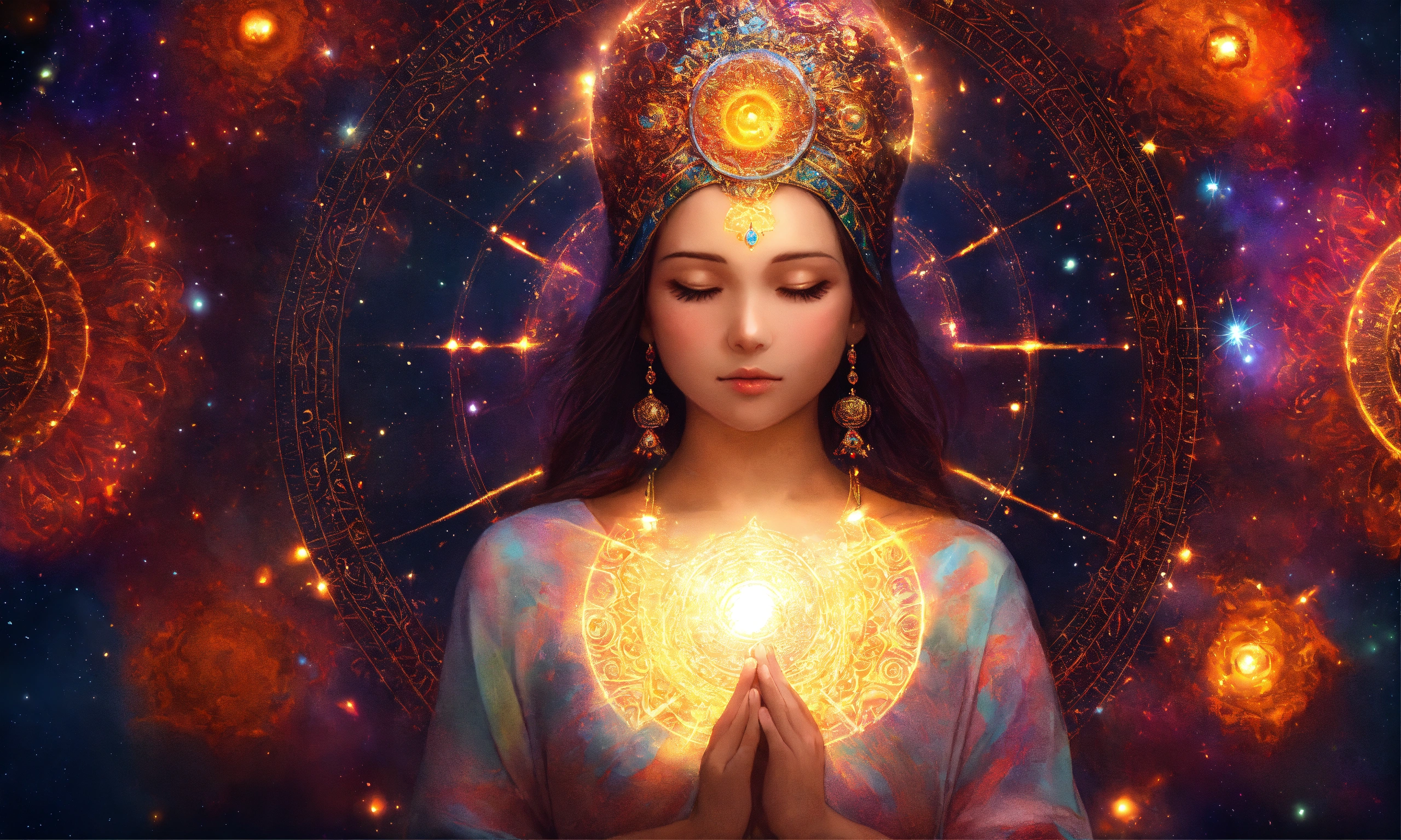 Lexica - A beautiful girl in deep meditation in mesmerizing Universe ...