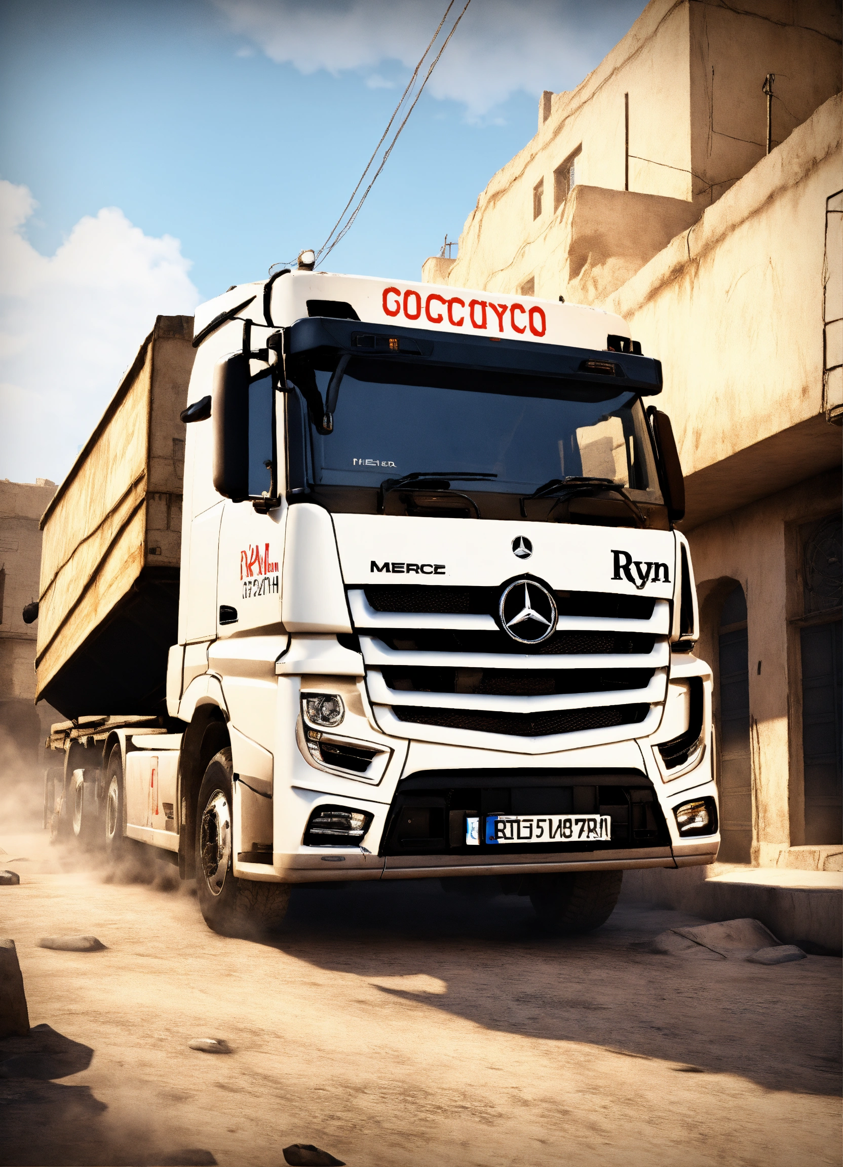 Lexica - A large white Mercedes HGV truck with the word "Ryan" on it in ...