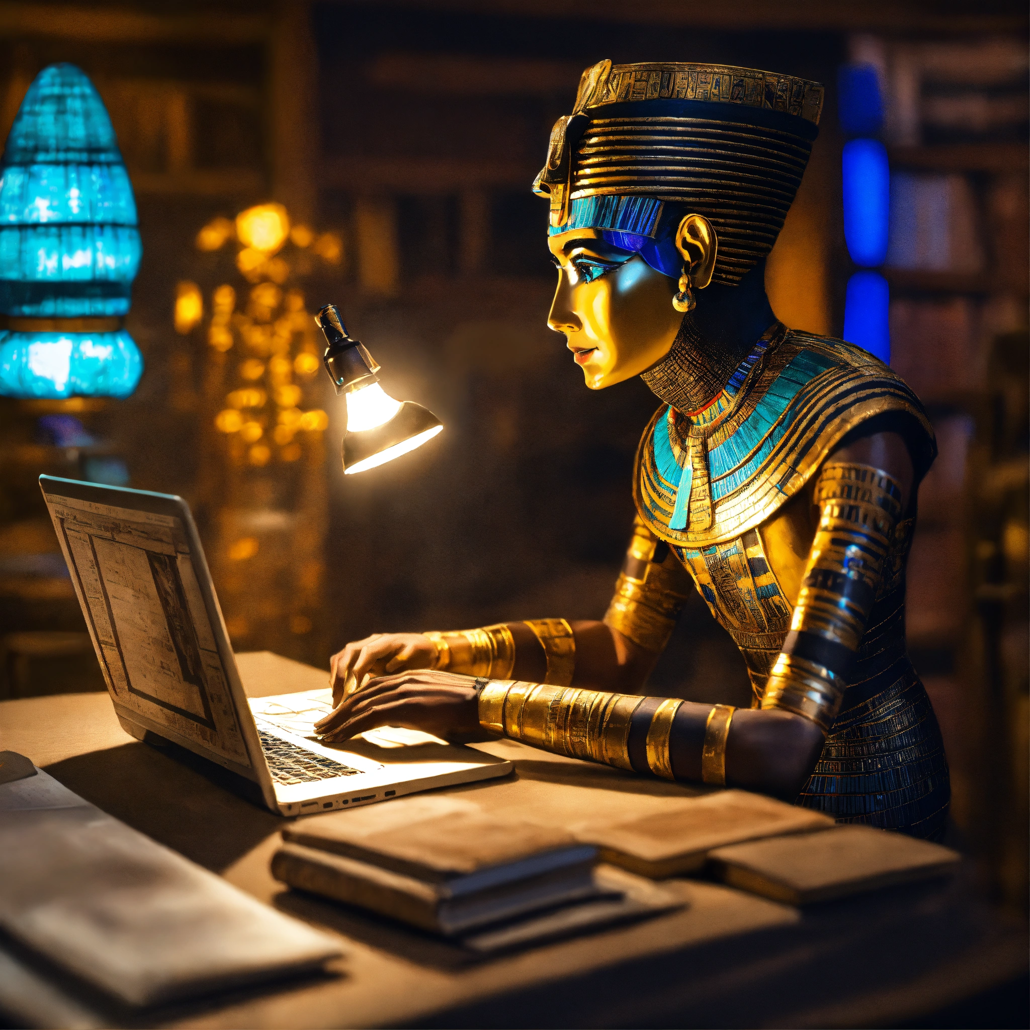 Lexica - An Egyptian mummy sitting at a desk, studying artificial ...
