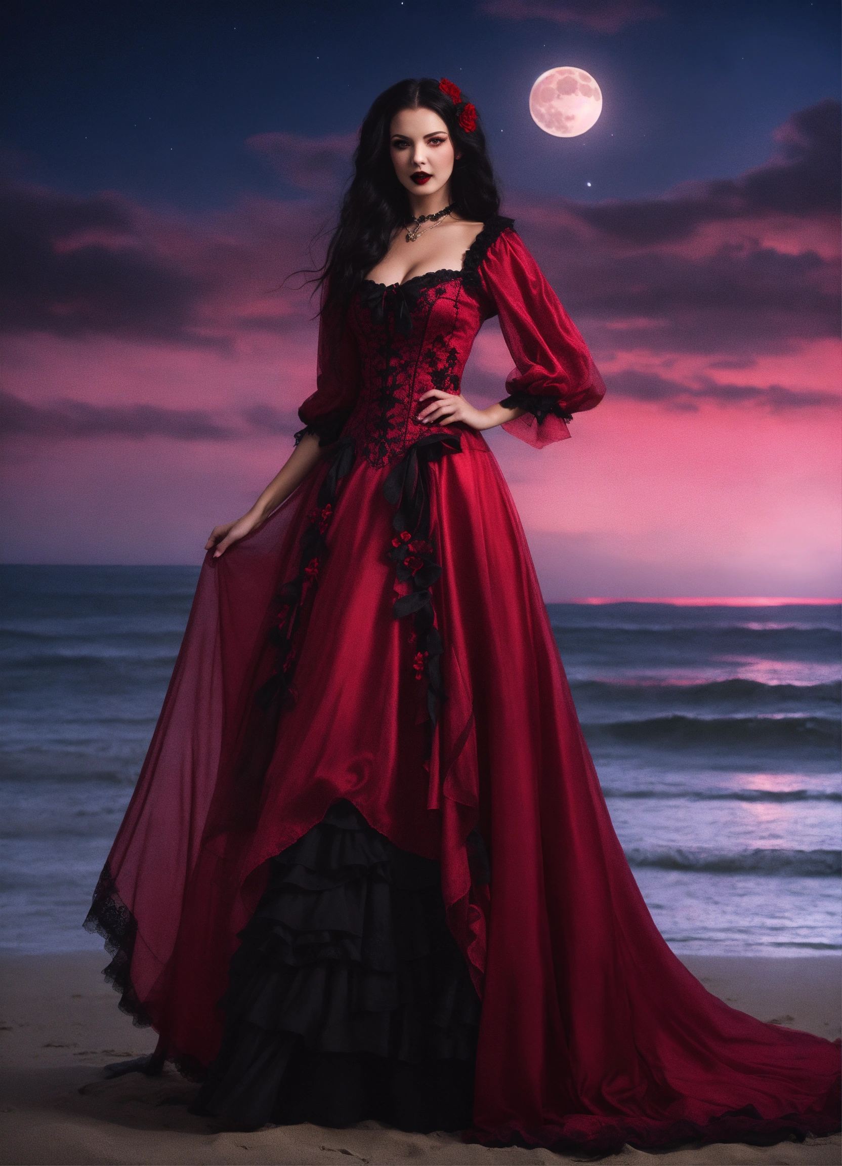 Lexica - Pale woman with bright red eyes, vampire, fangs, pretty, red ...